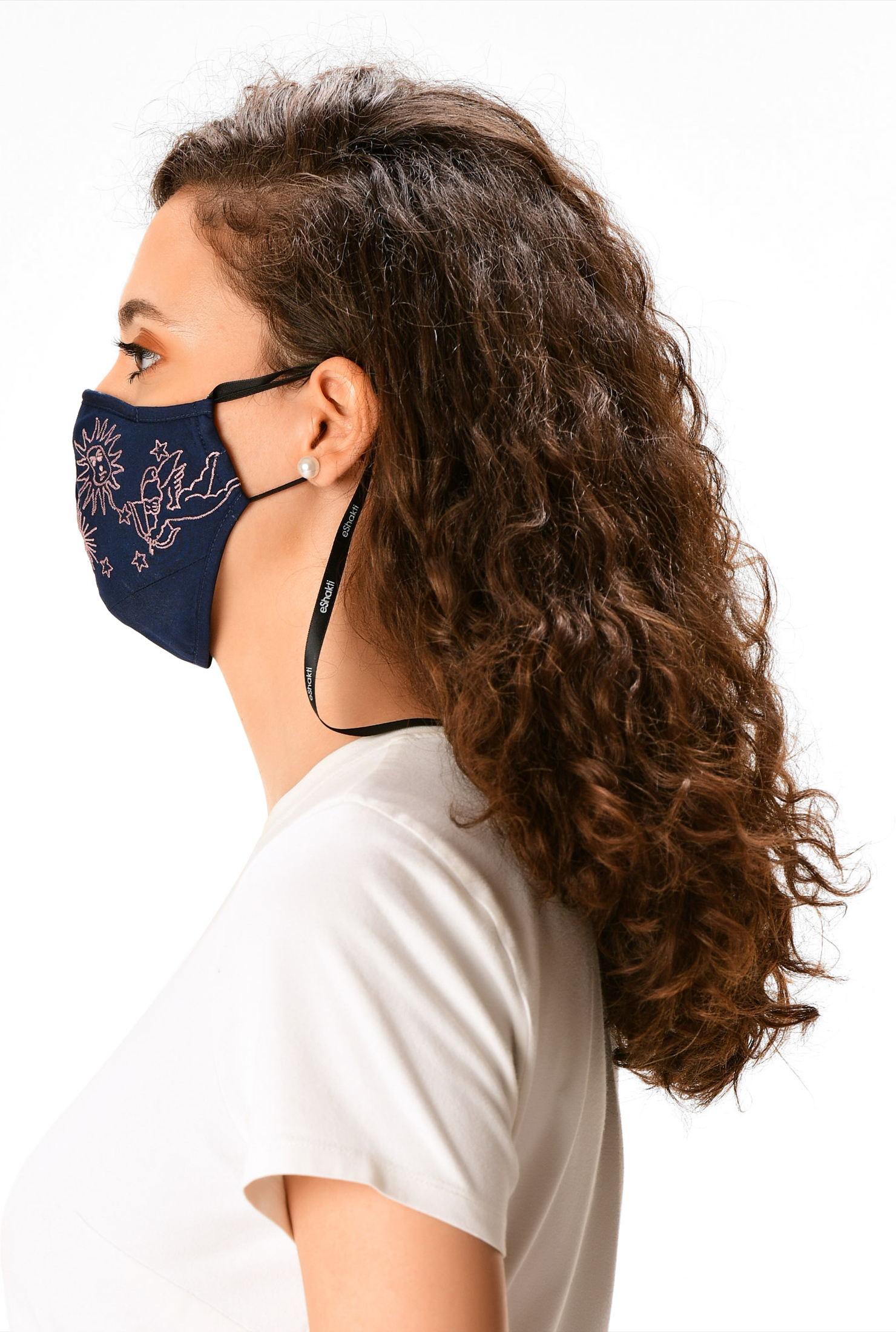 Shop Celestial embroidery cotton poplin shaped face mask | eShakti