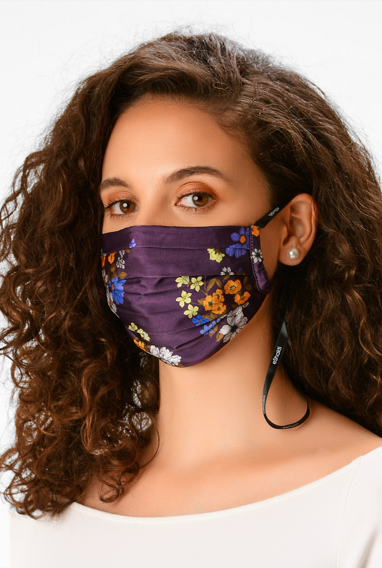 Shop Floral print satin pleated face mask | eShakti