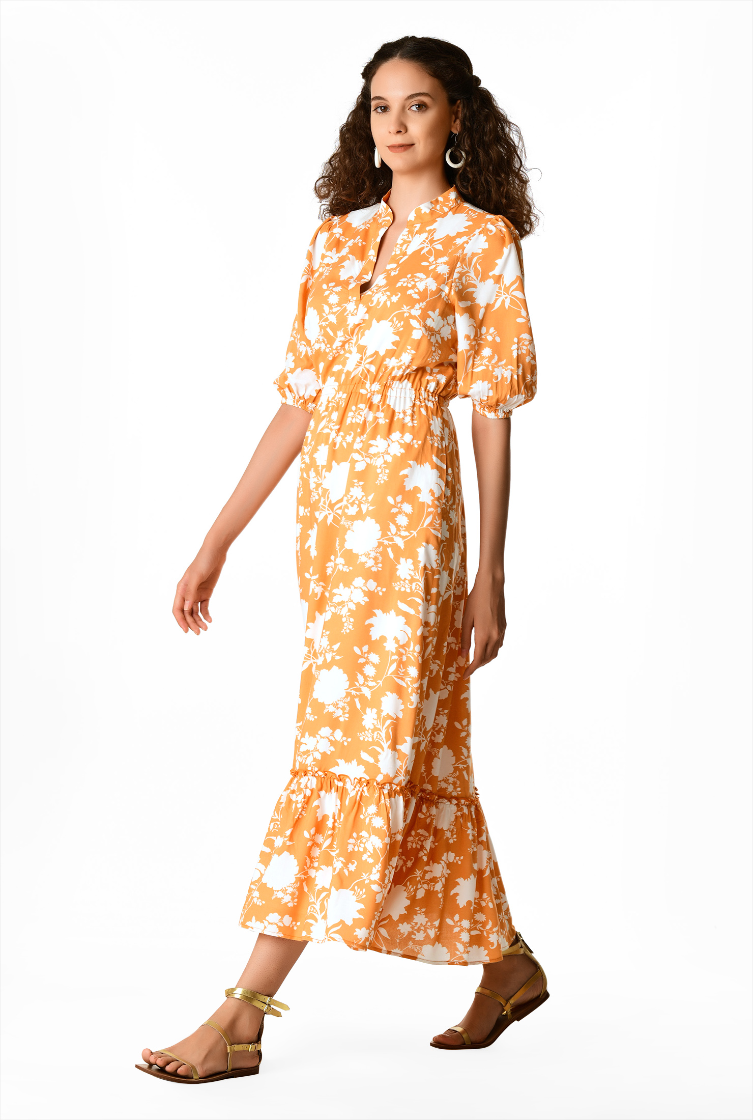 Shop Floral print elastic waist dress | eShakti