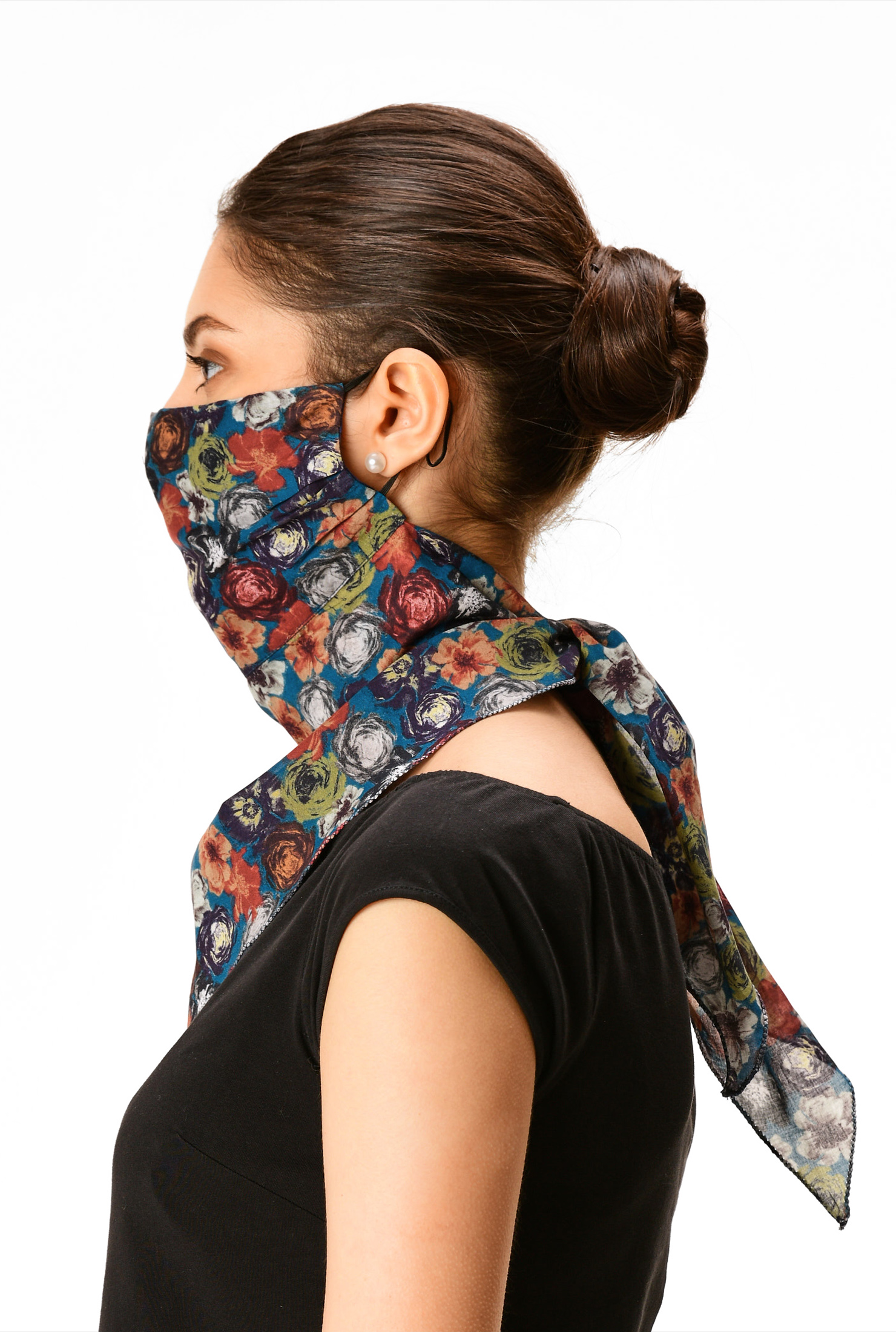 Shop Floral print cotton voile scarf mask | eShakti