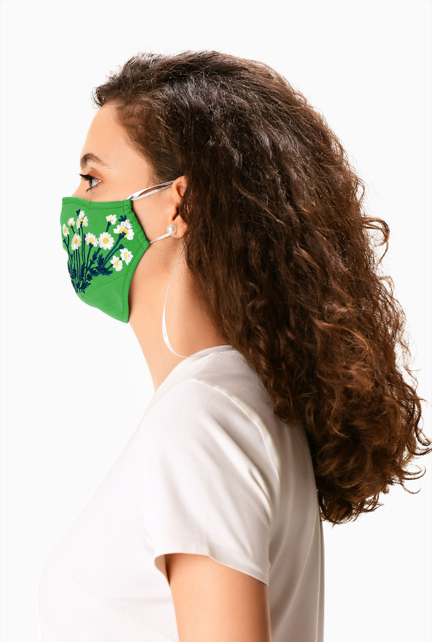 Shop Floral vine embroidery cotton poplin shaped face mask | eShakti