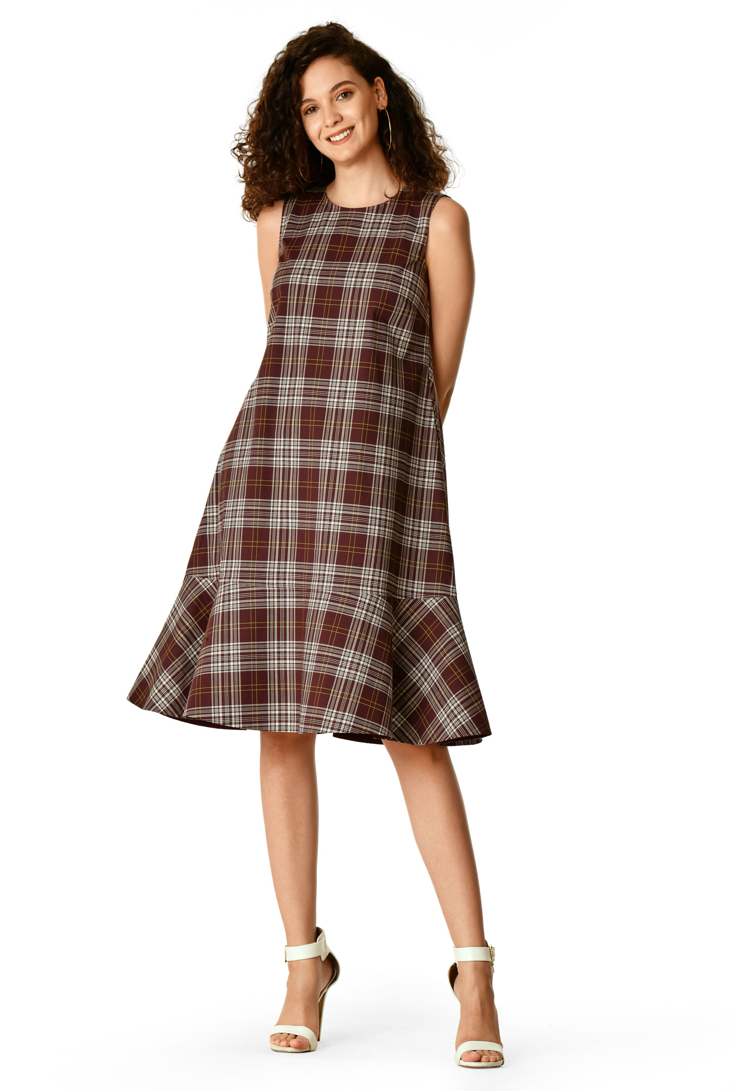 Shop Flounce hem cotton check shift dress | eShakti