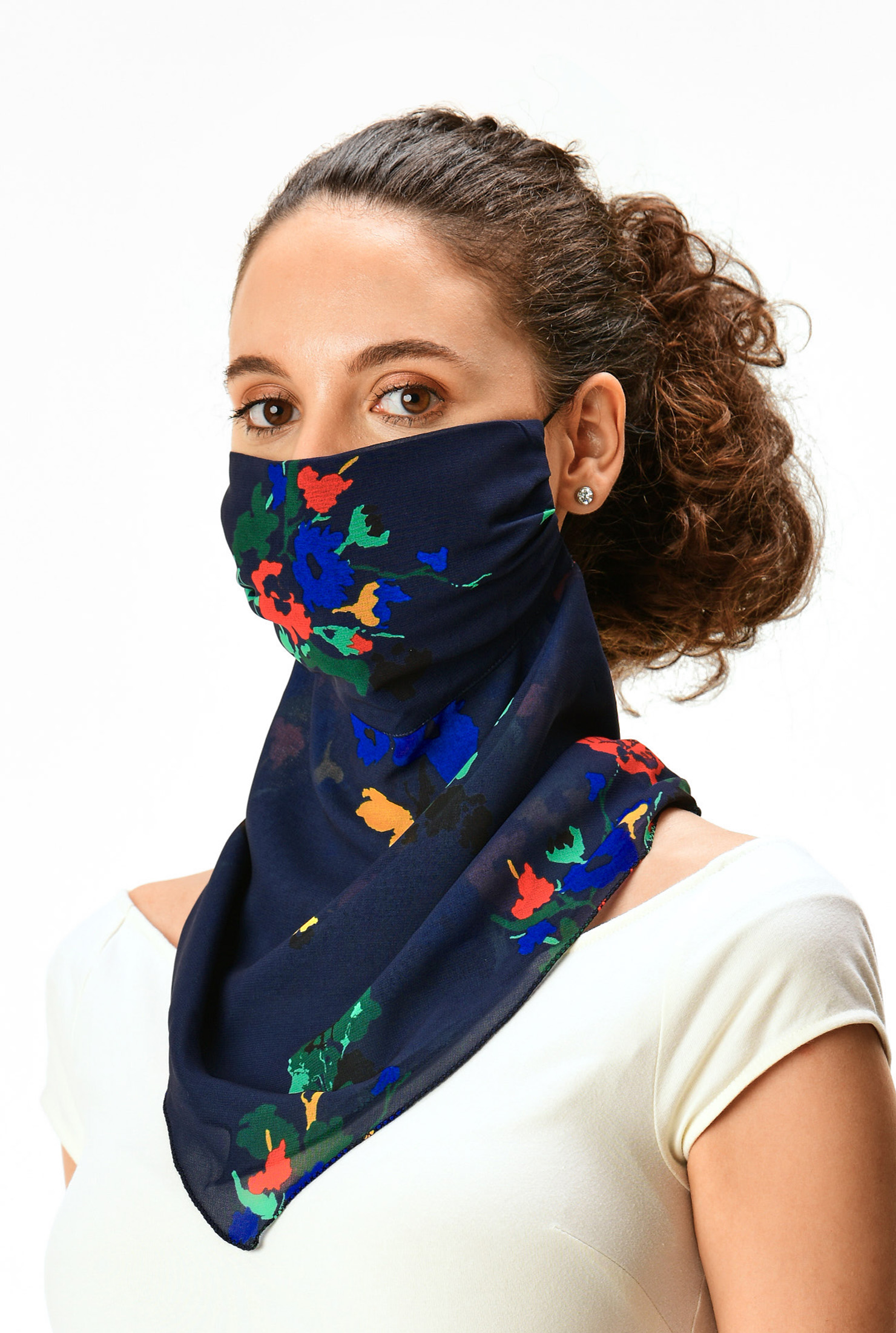 Shop Graphic floral print georgette scarf mask | eShakti