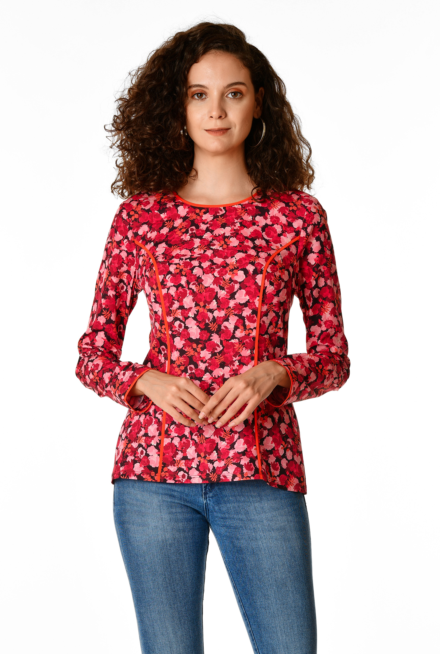 Shop Graphic floral print matte crepe top | eShakti