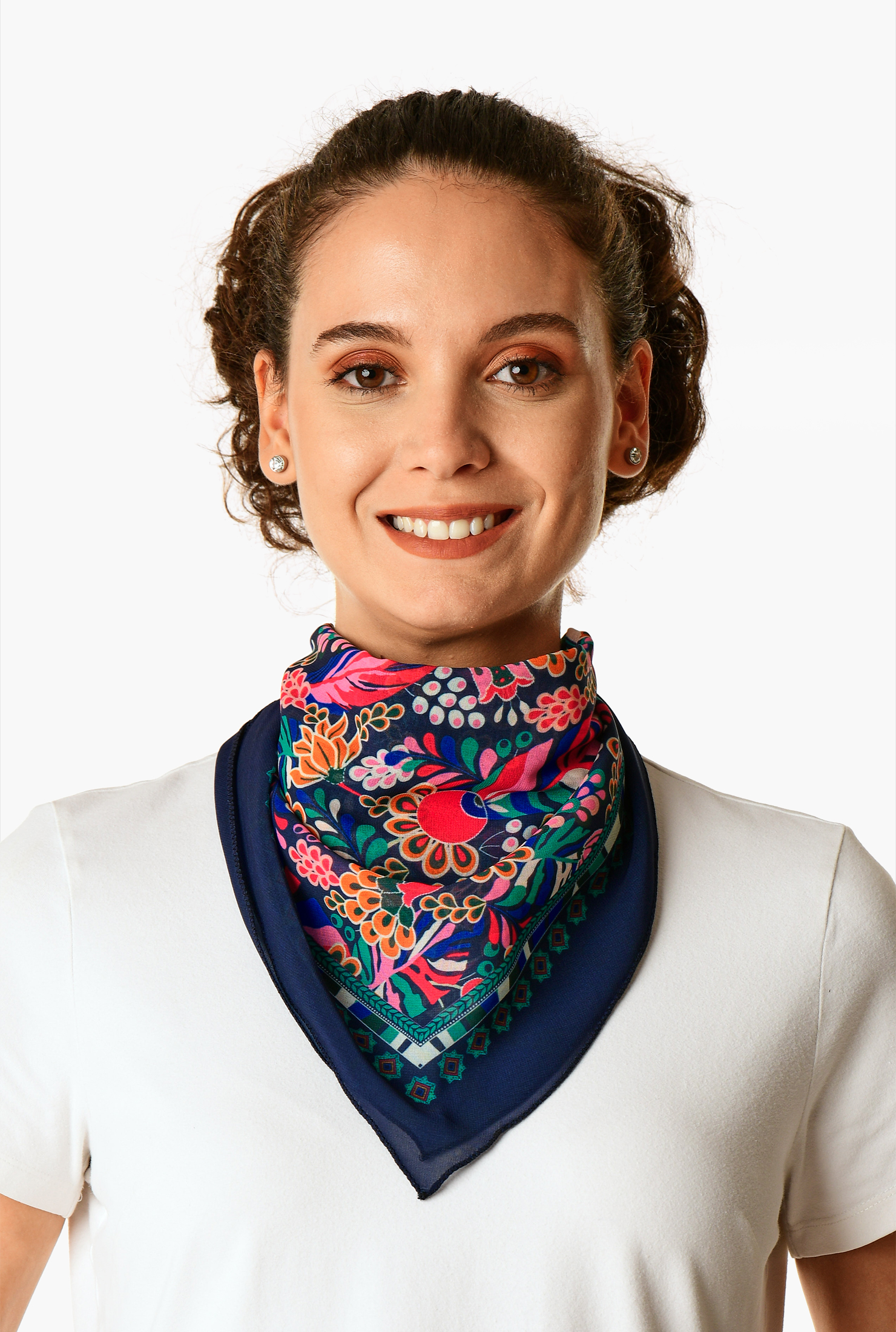 Shop Vibrant floral print georgette scarf mask | eShakti