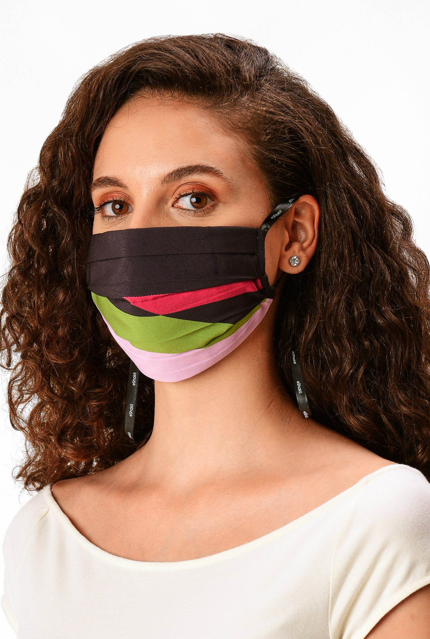 Shop Colorblock stripe print crepe pleated face mask | eShakti