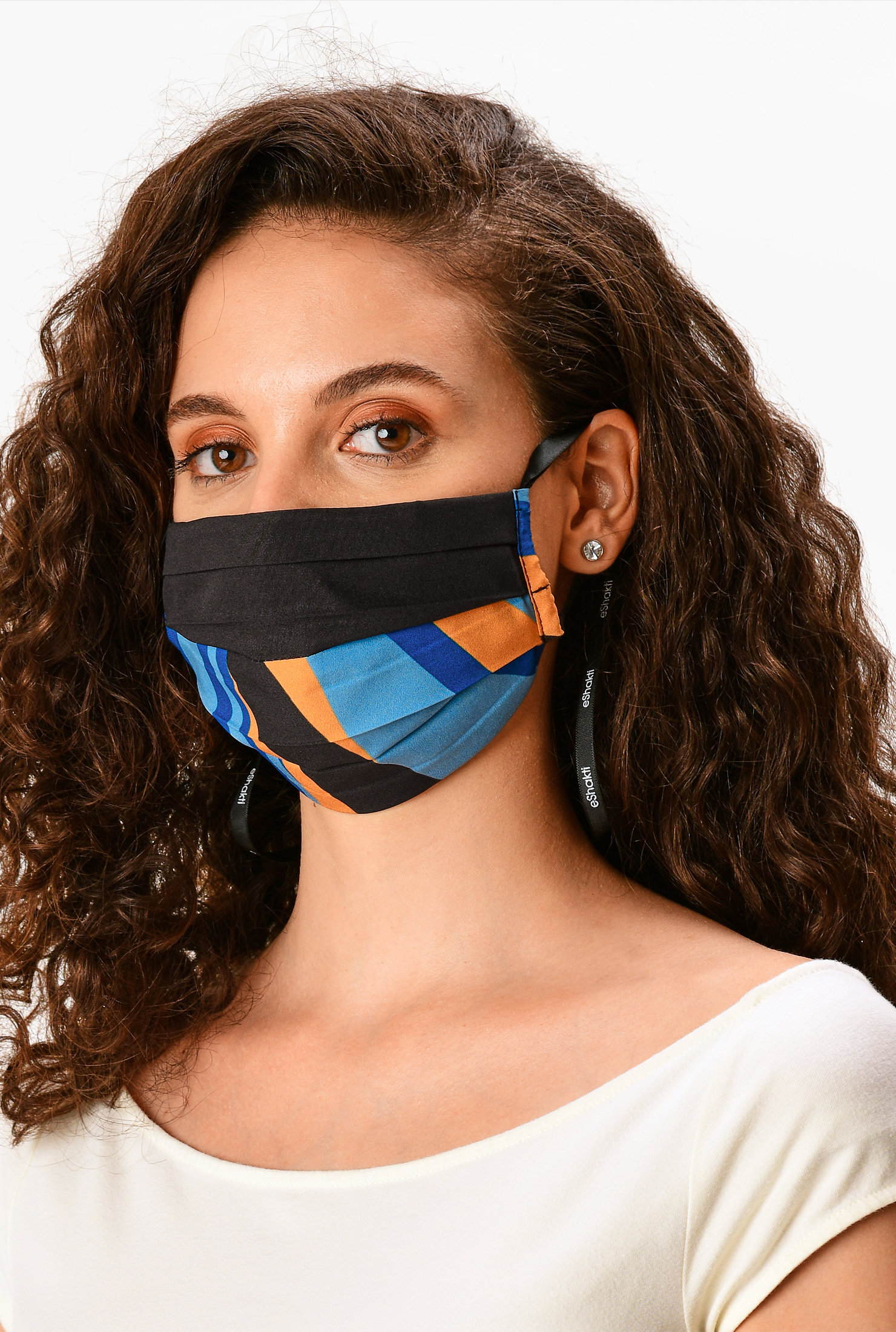 Shop Colorblock stripe print crepe pleated face mask | eShakti
