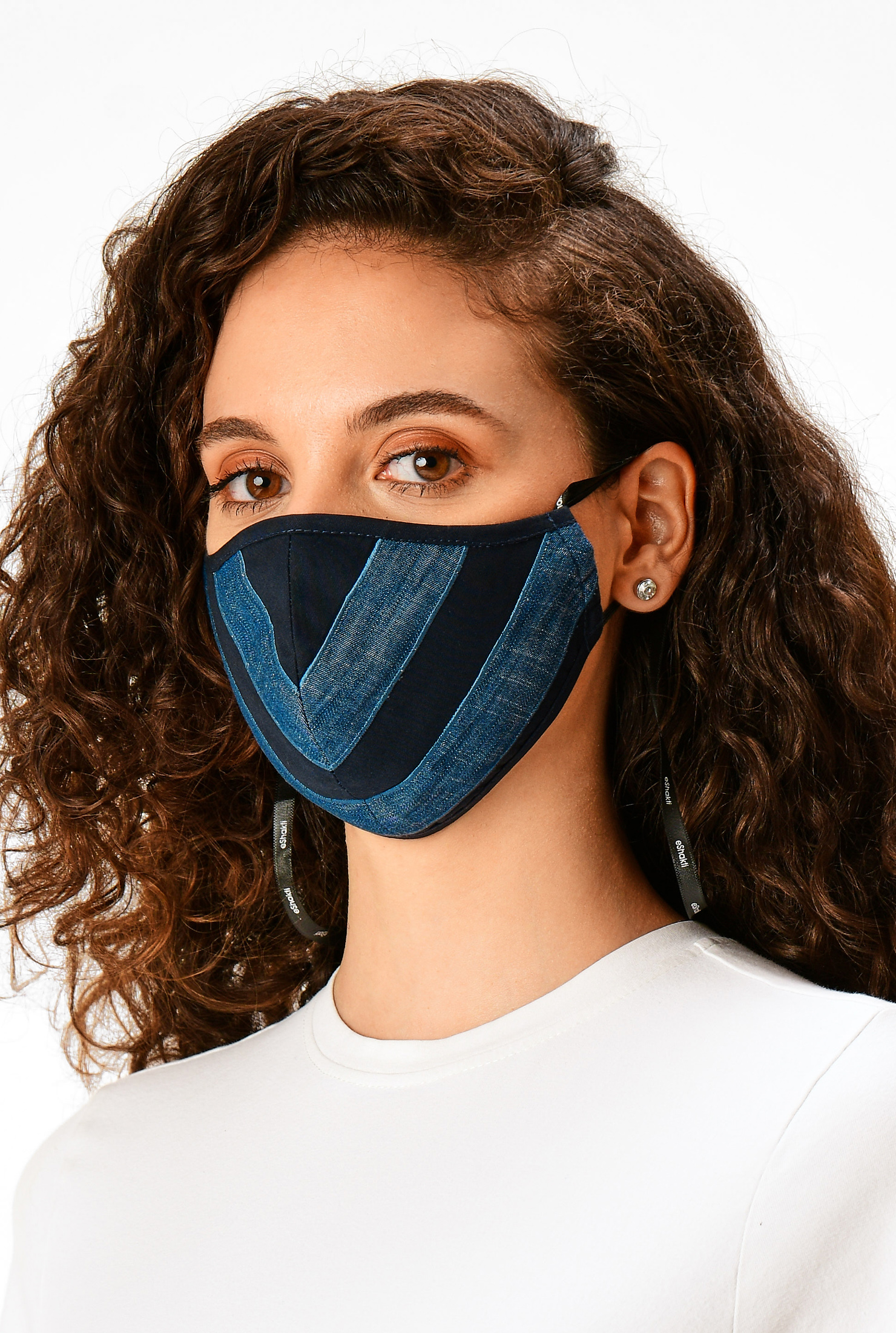 Shop Chambray poplin chevron stripe shaped face mask | eShakti