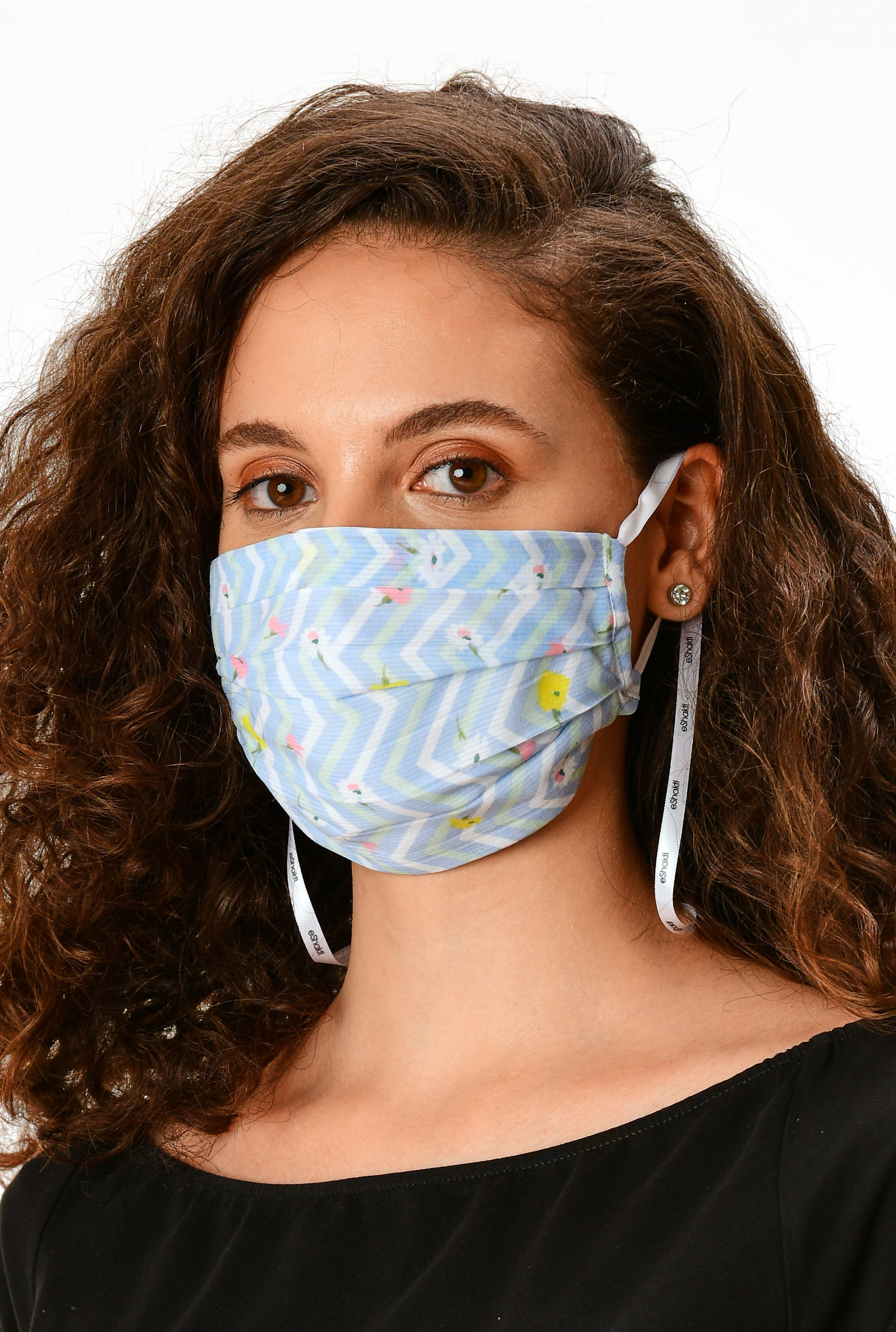 Shop Floral chevron print cotton pleated face mask | eShakti