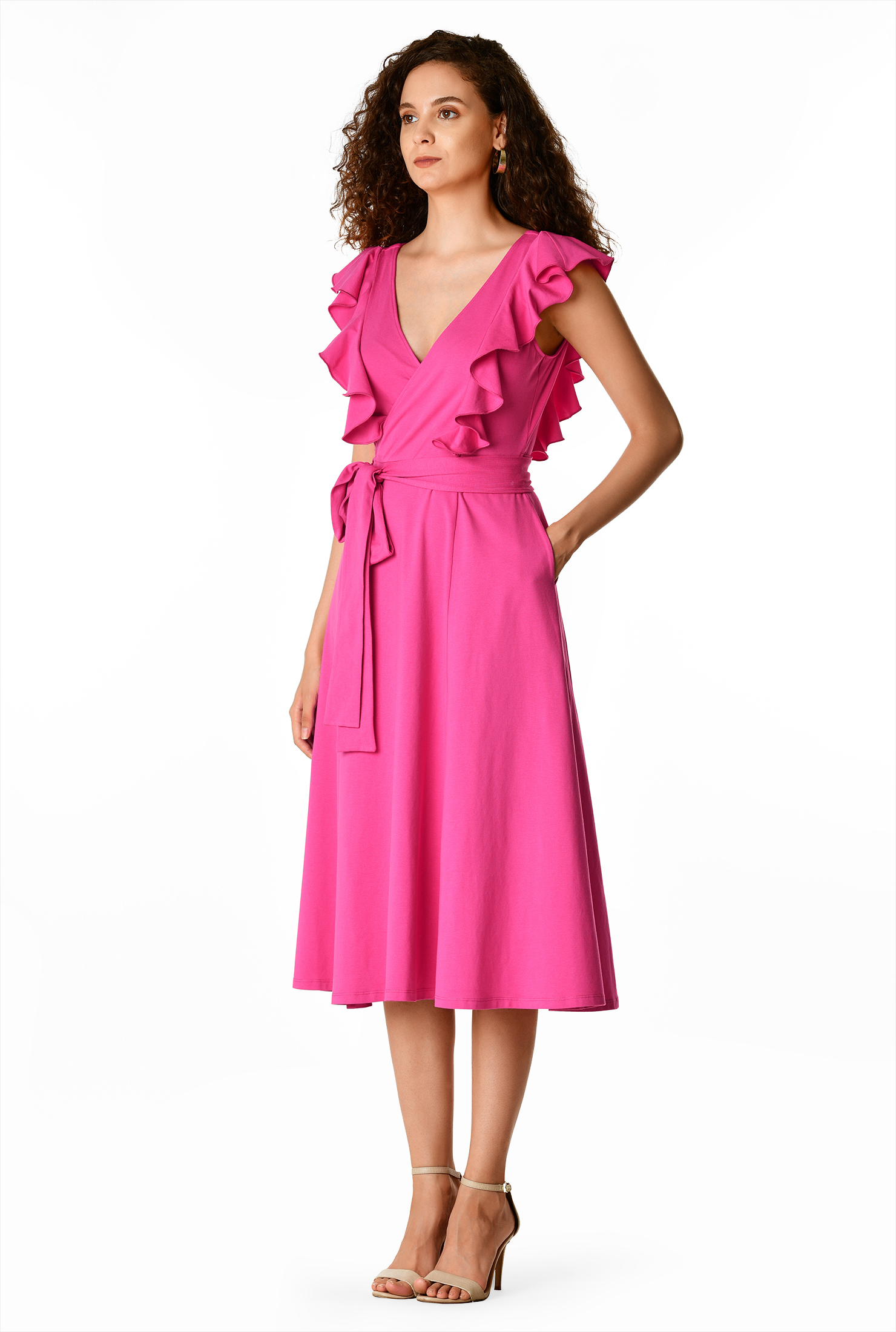 Shop Ruffle cotton knit wrap dress | eShakti