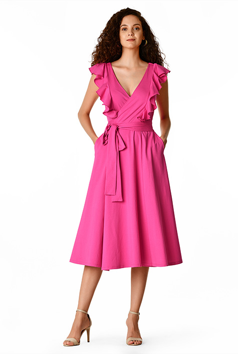 Shop Ruffle cotton knit wrap dress | eShakti