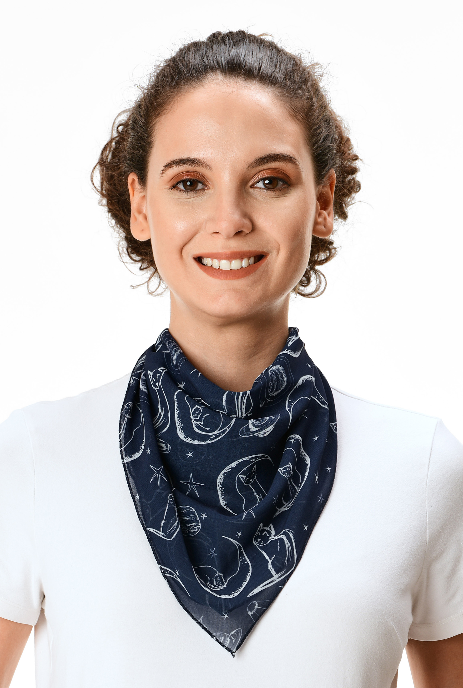 Shop Cat in space print georgette scarf mask | eShakti