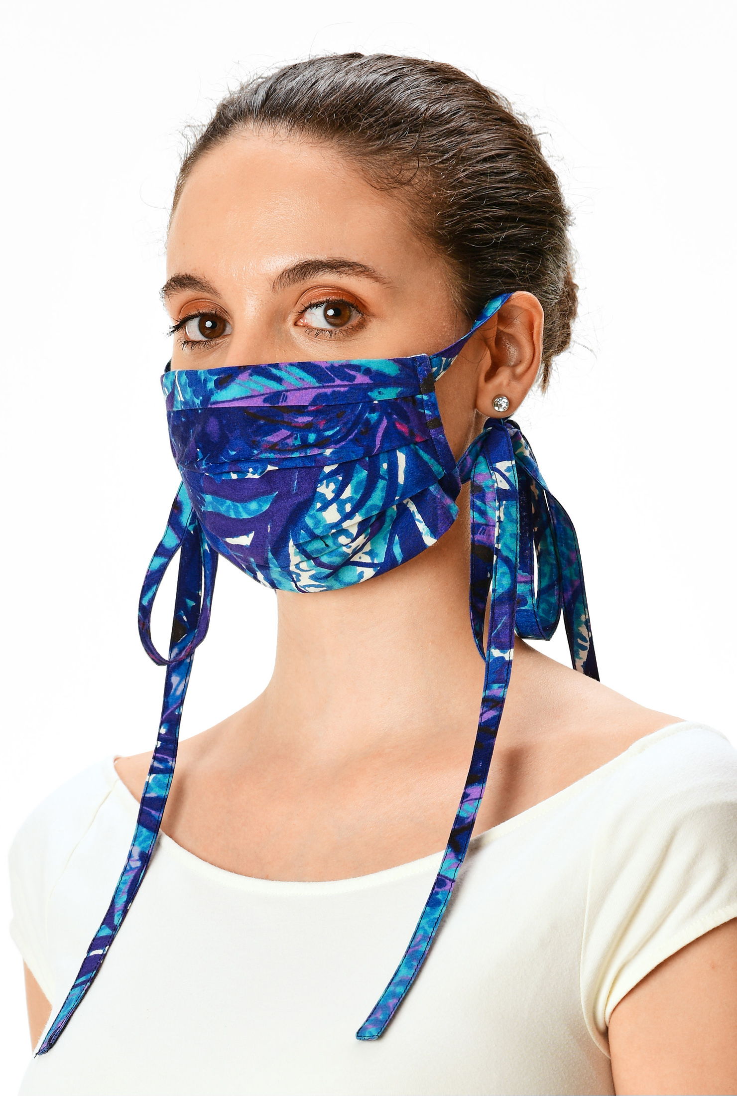 Shop Tie back palm print cotton pleated face mask | eShakti
