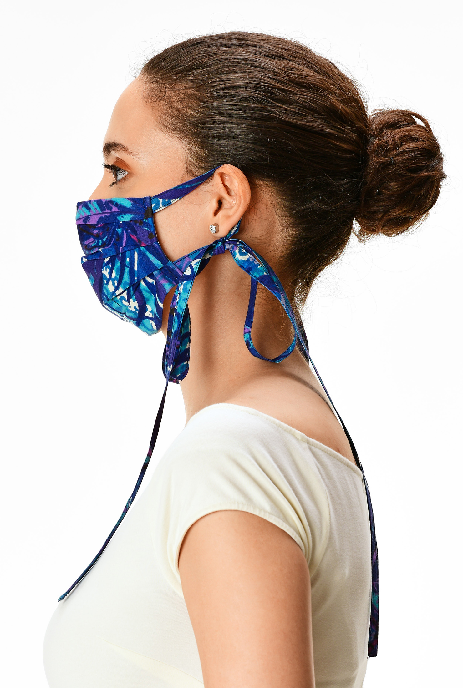 Shop Tie back palm print cotton pleated face mask | eShakti