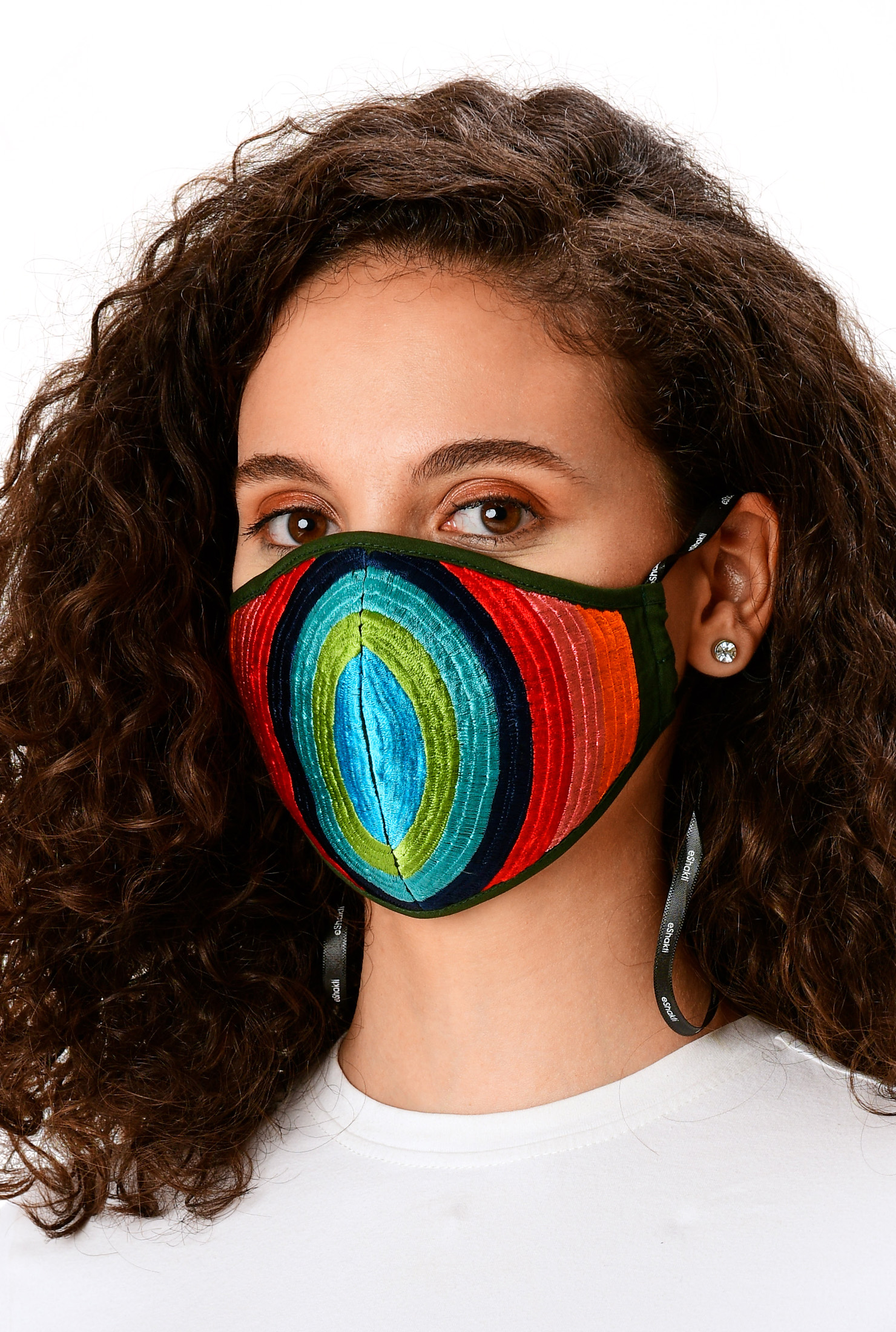 Shop Circle embroidery cotton poplin shaped face mask | eShakti
