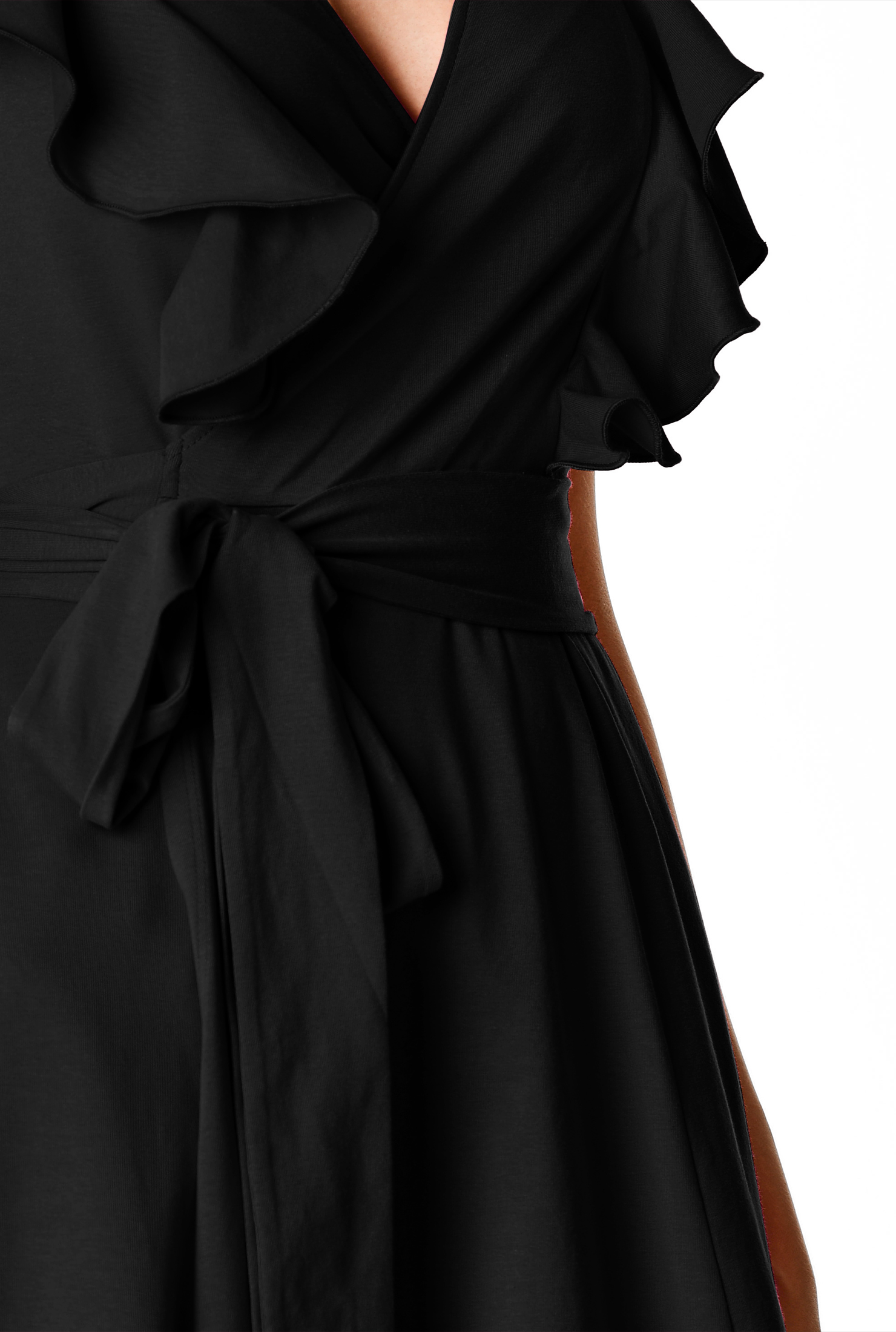 Shop Ruffle cotton knit wrap dress | eShakti