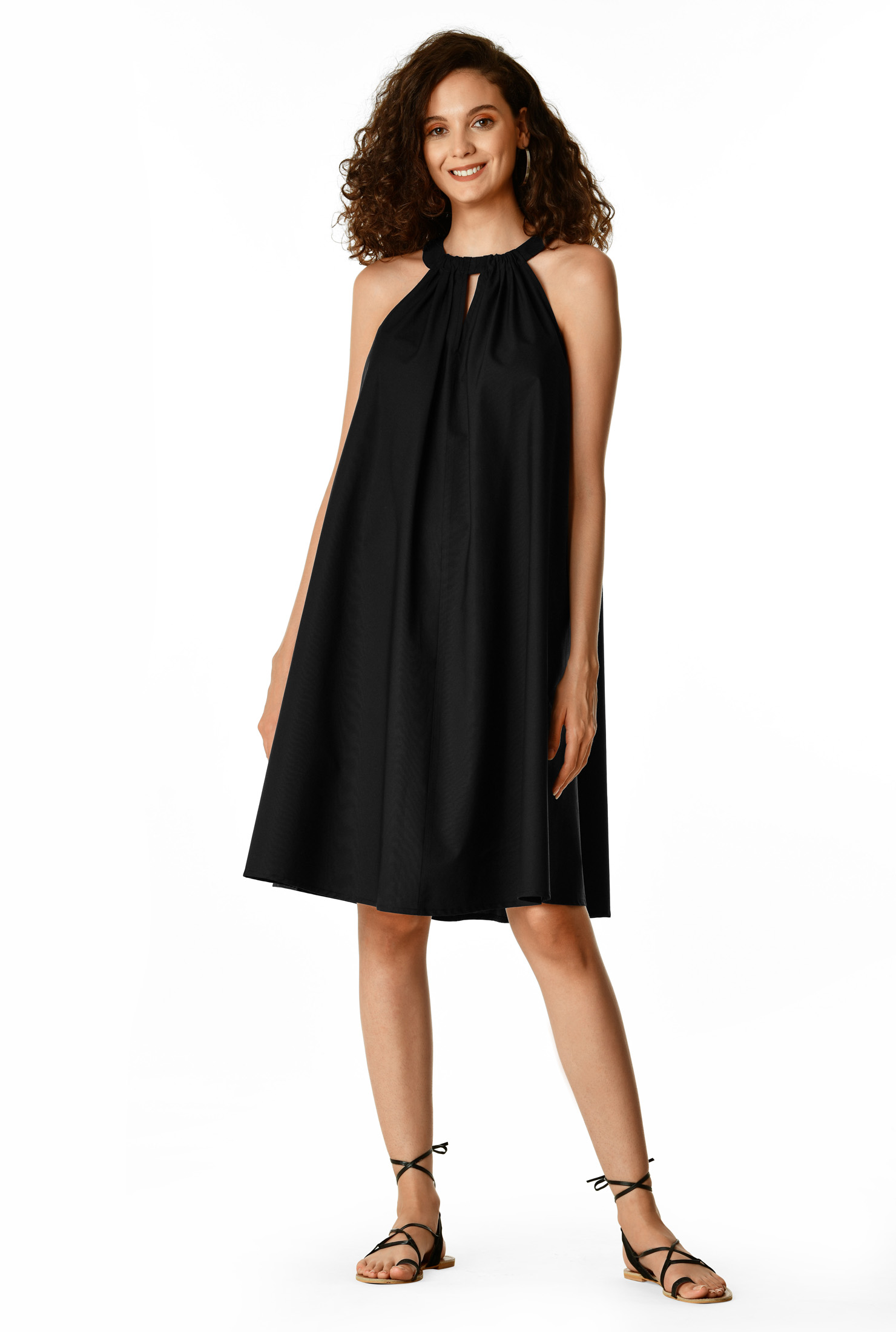 Shop Halter style cotton poplin shift dress | eShakti