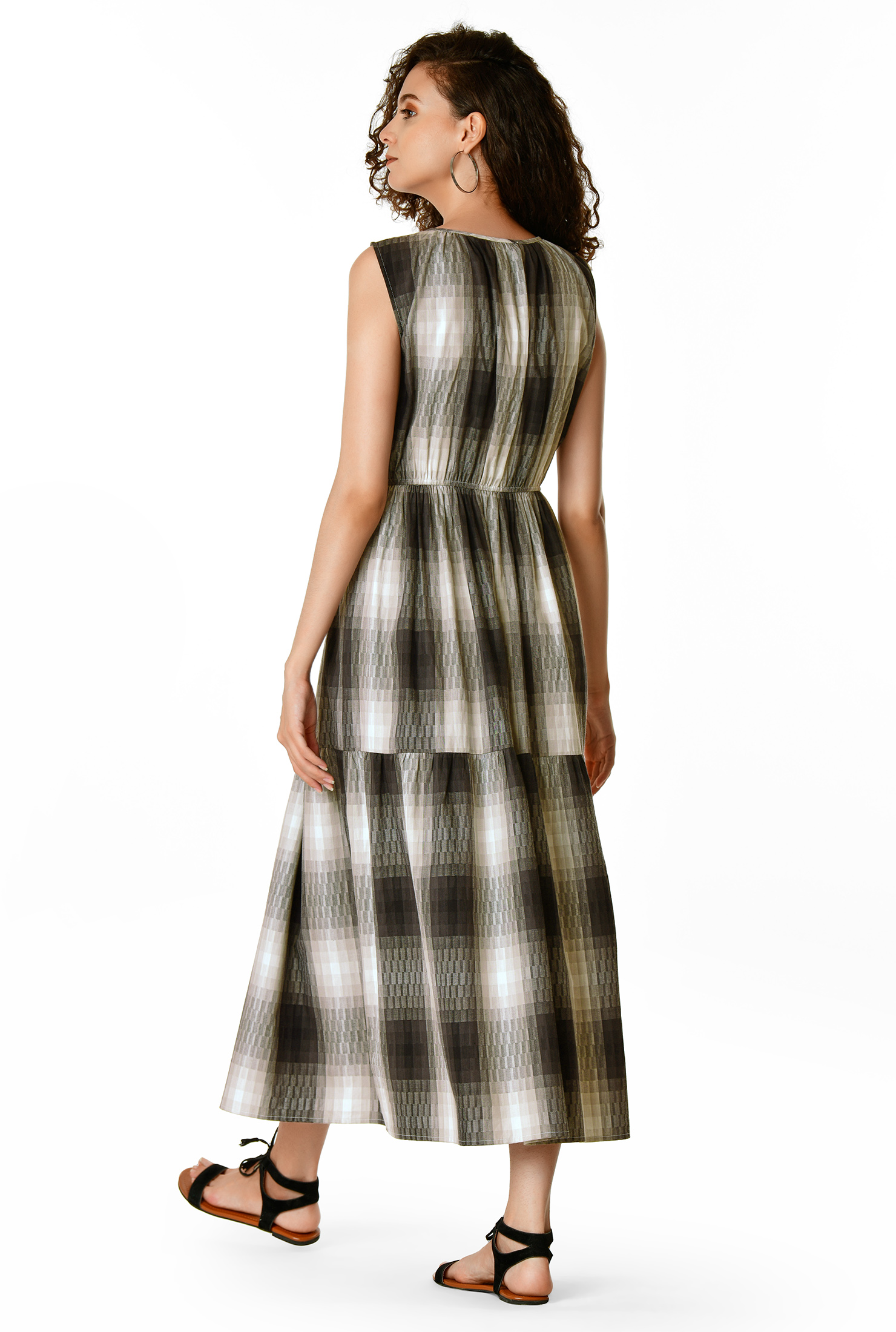 Shop Cotton dobby check tier maxi dress | eShakti