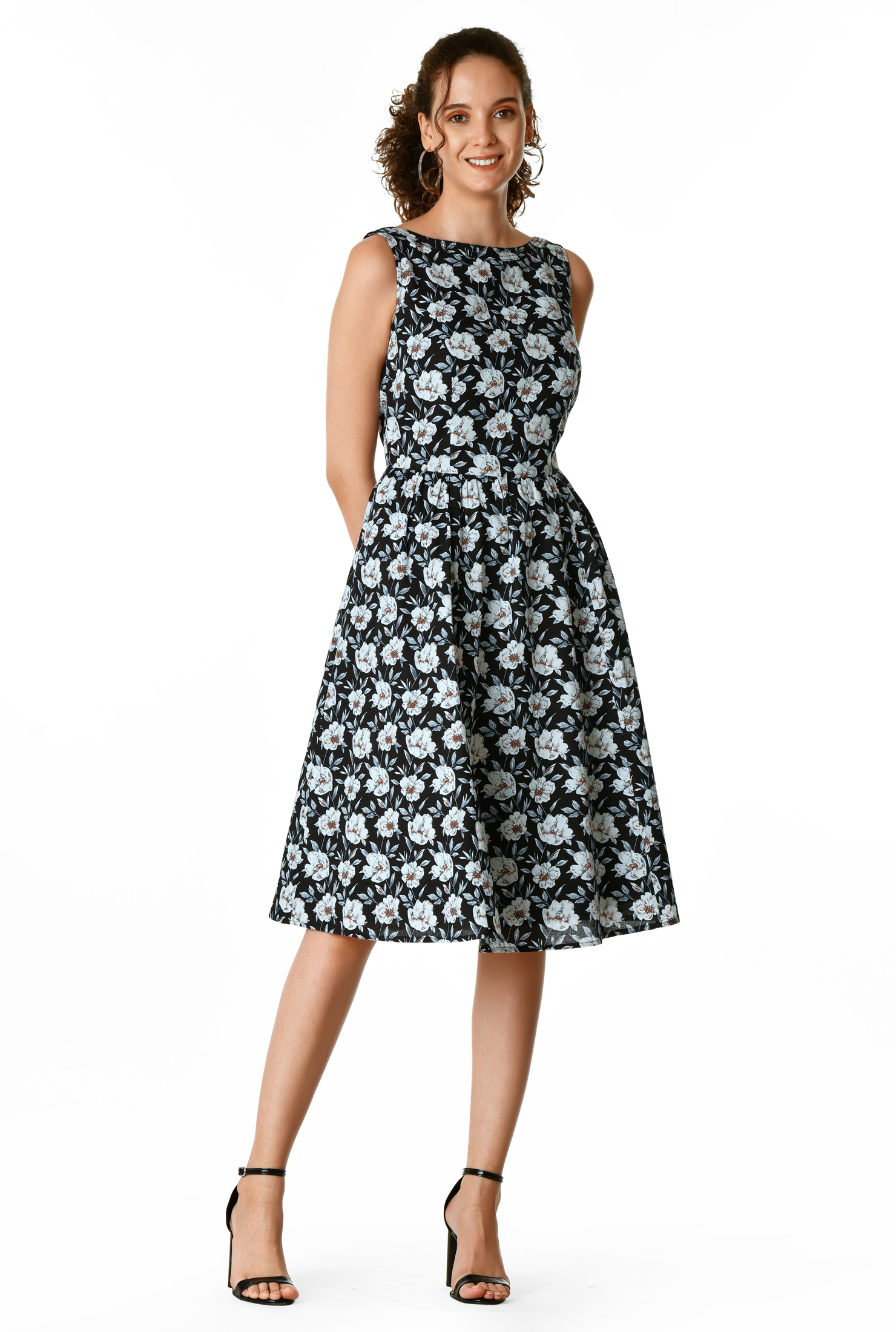 Shop Floral print cotton linen dress | eShakti