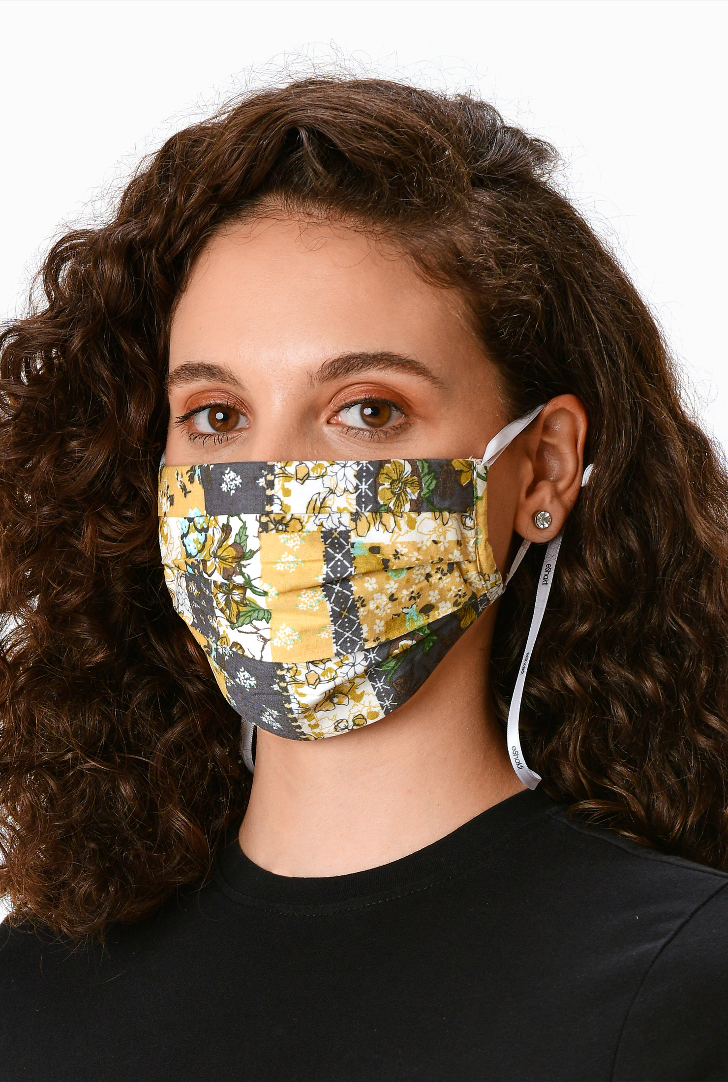 Shop Floral patch print rayon pleated face mask | eShakti