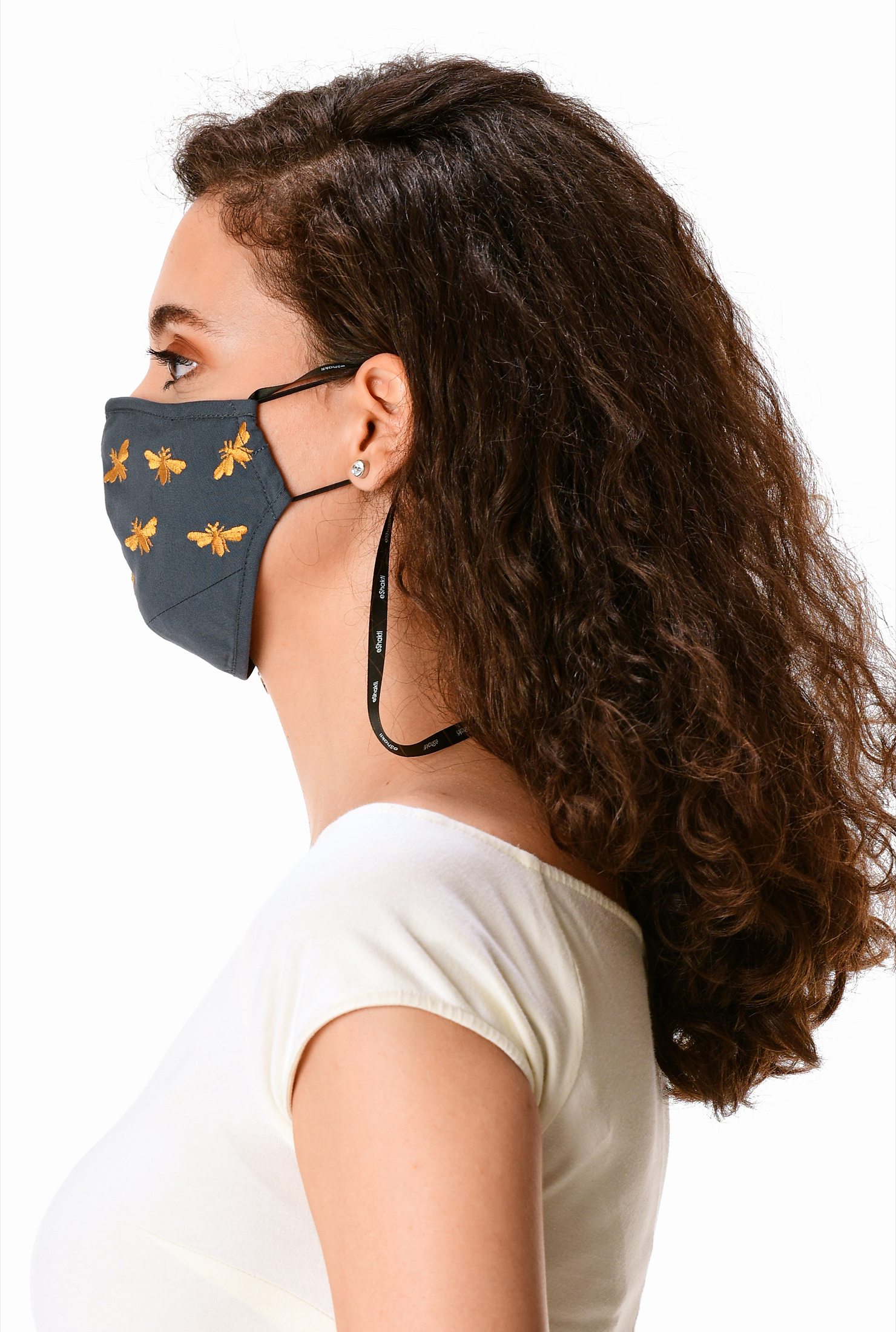 Shop Bee embroidery cotton poplin shaped face mask | eShakti