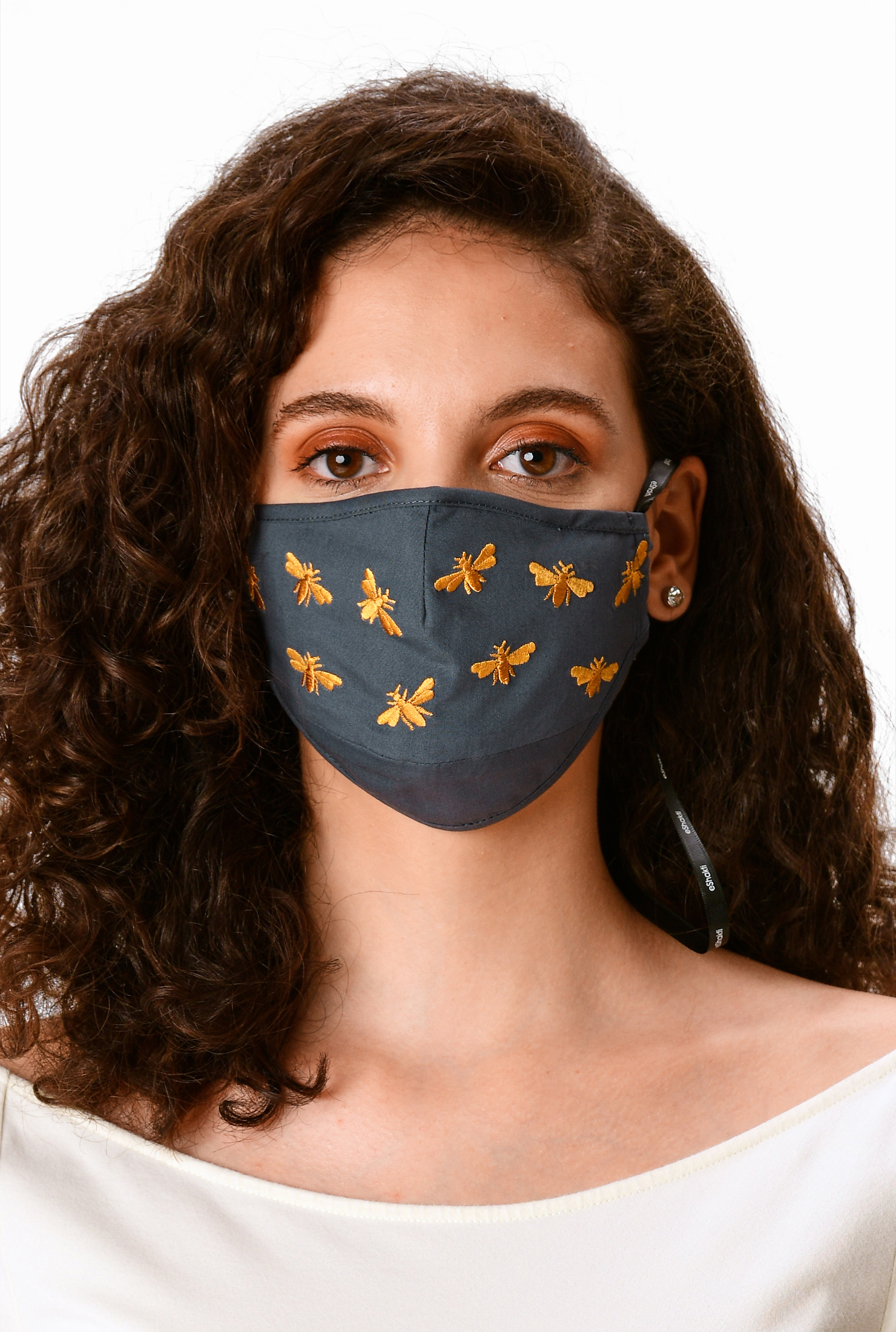 Shop Bee embroidery cotton poplin shaped face mask | eShakti