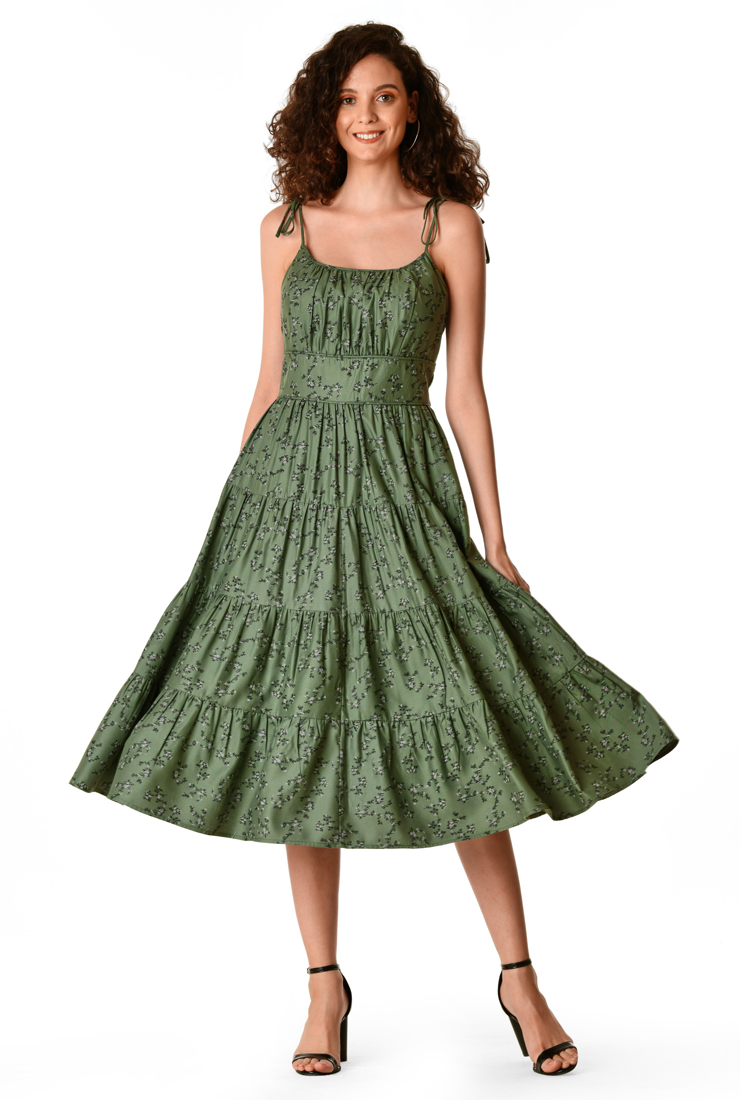 Shop Floral print twill tiered sundress | eShakti