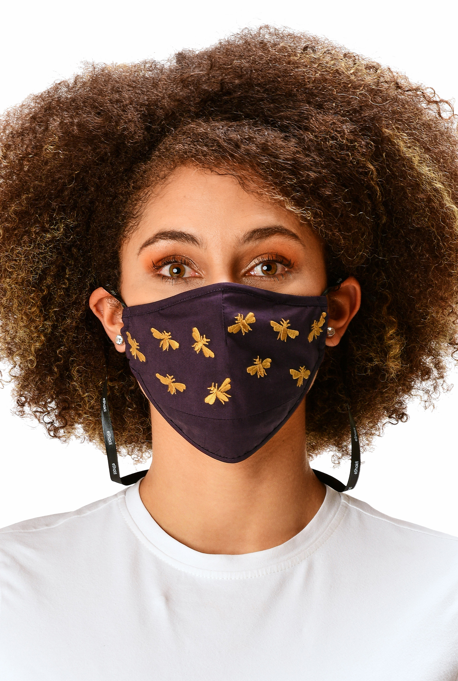 Shop Bee embroidery cotton poplin shaped face mask | eShakti