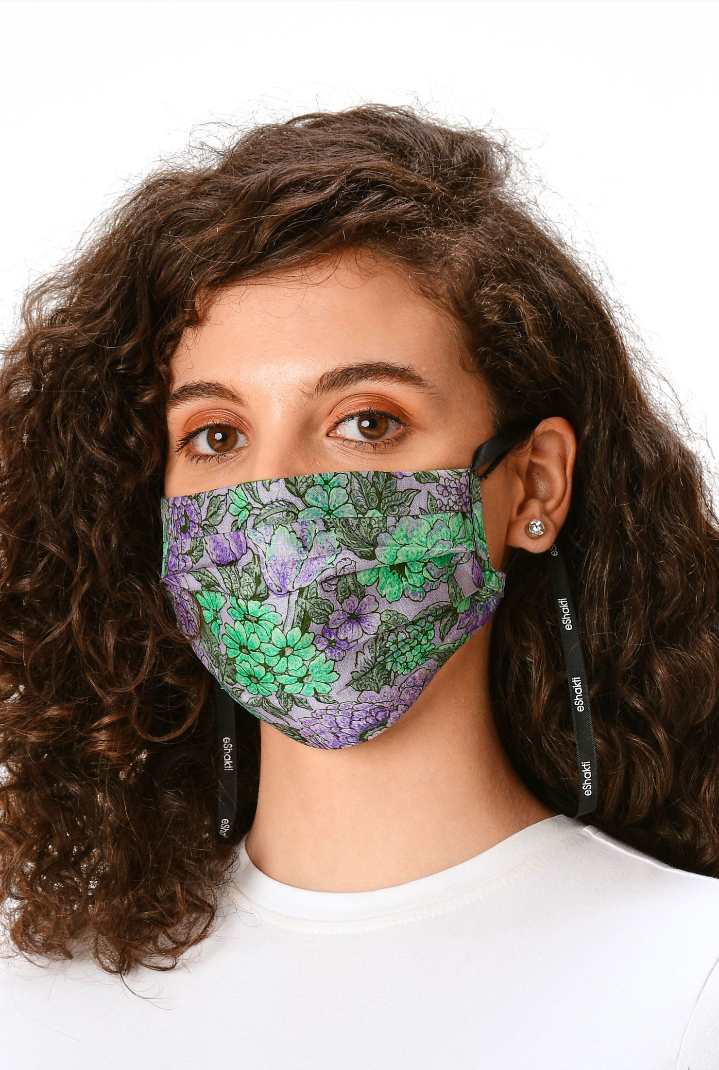 Shop Floral print silk chiffon pleated face mask | eShakti