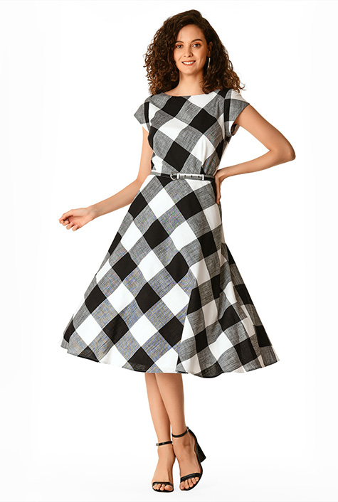 Shop Cotton check fit-and-flare dress | eShakti