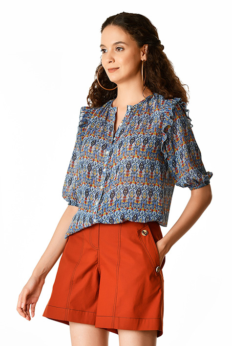 Shop Graphic print georgette ruffle blouse | eShakti