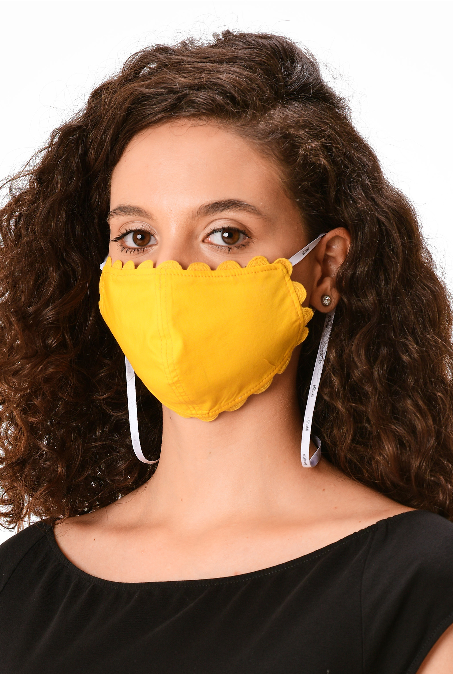 Shop Scallop trim cotton poplin shaped face mask | eShakti