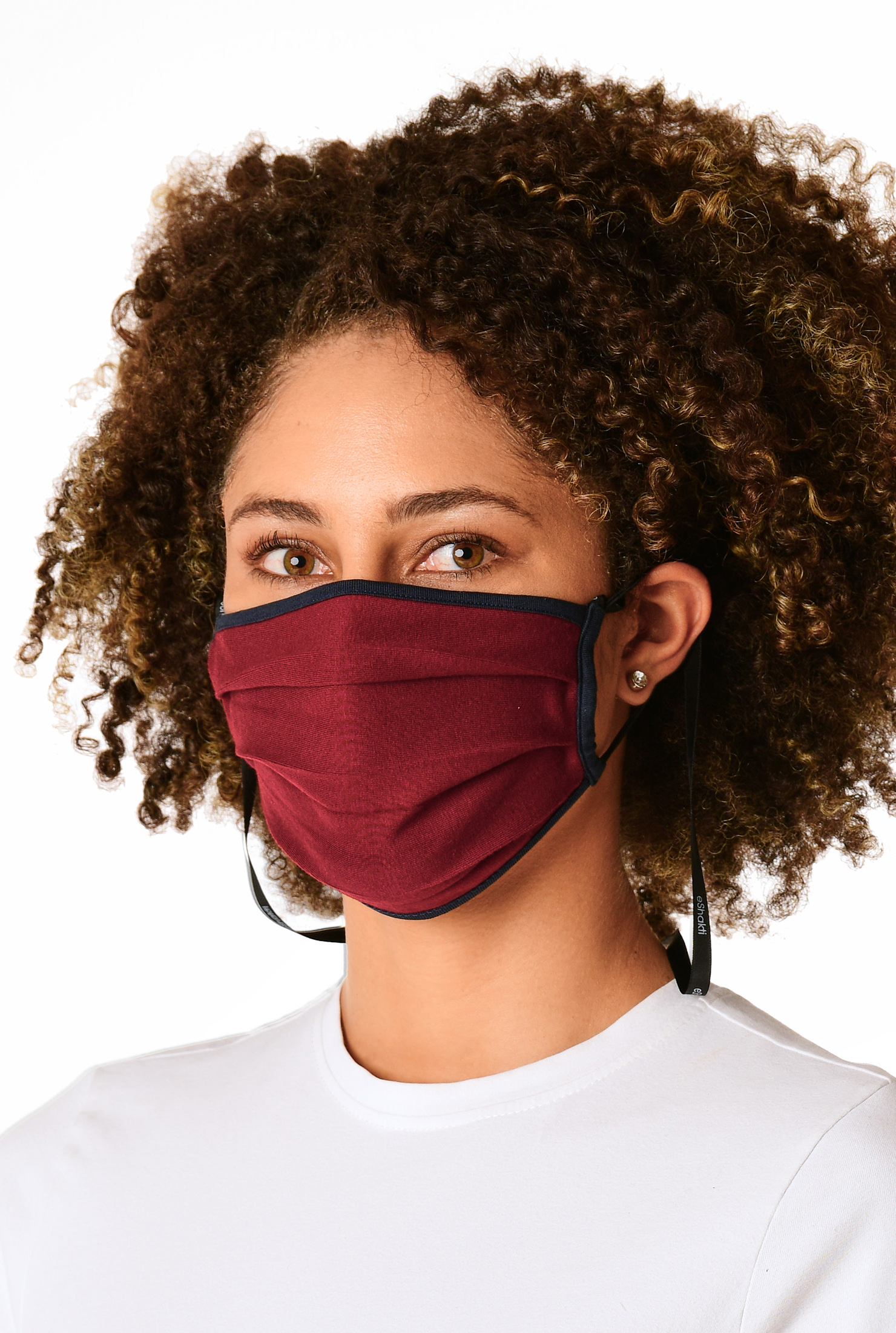 Shop Contrast trim cotton knit pleated face mask | eShakti