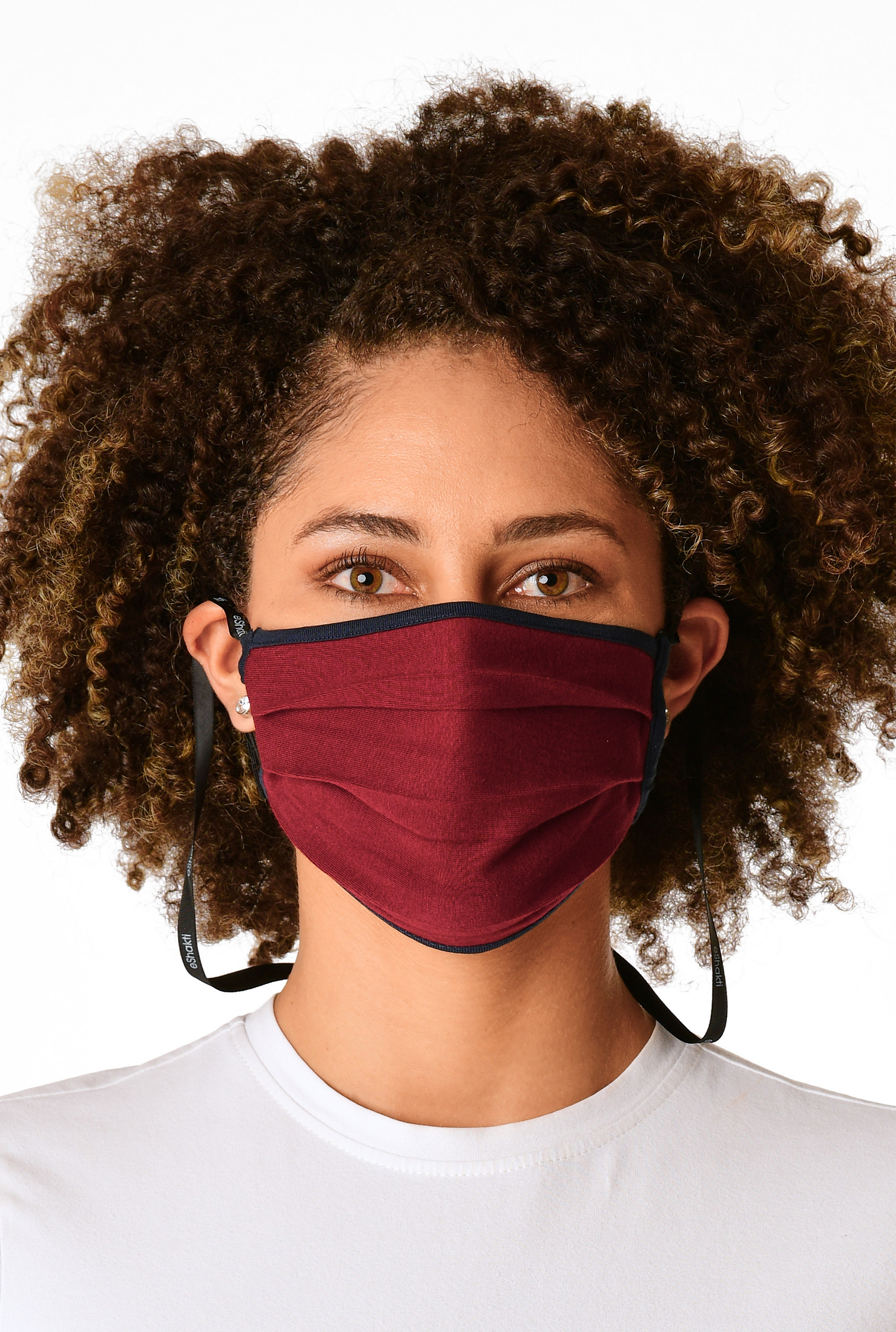 Shop Contrast trim cotton knit pleated face mask | eShakti