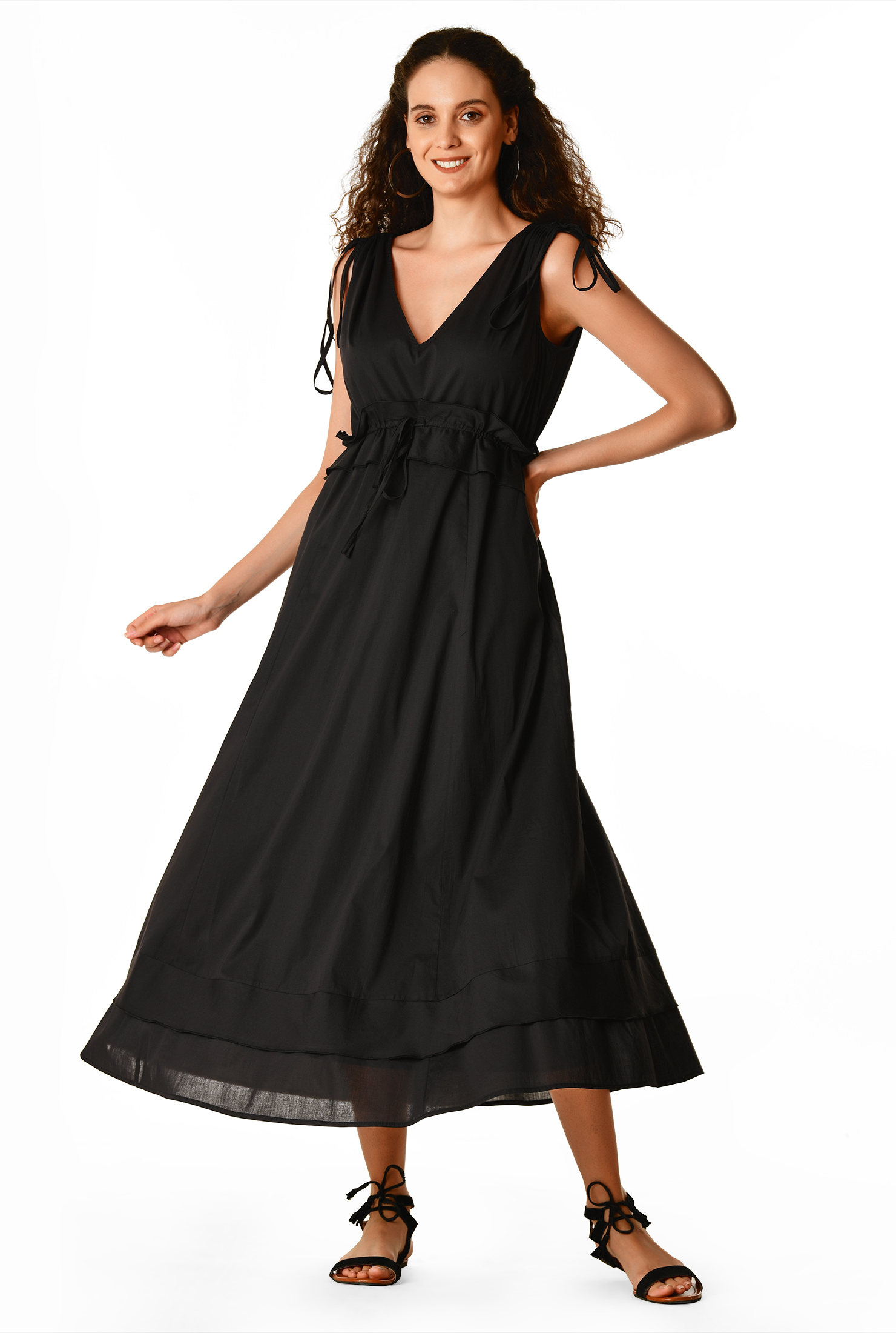 Shop Ruched drawstring ties cotton voile dress | eShakti
