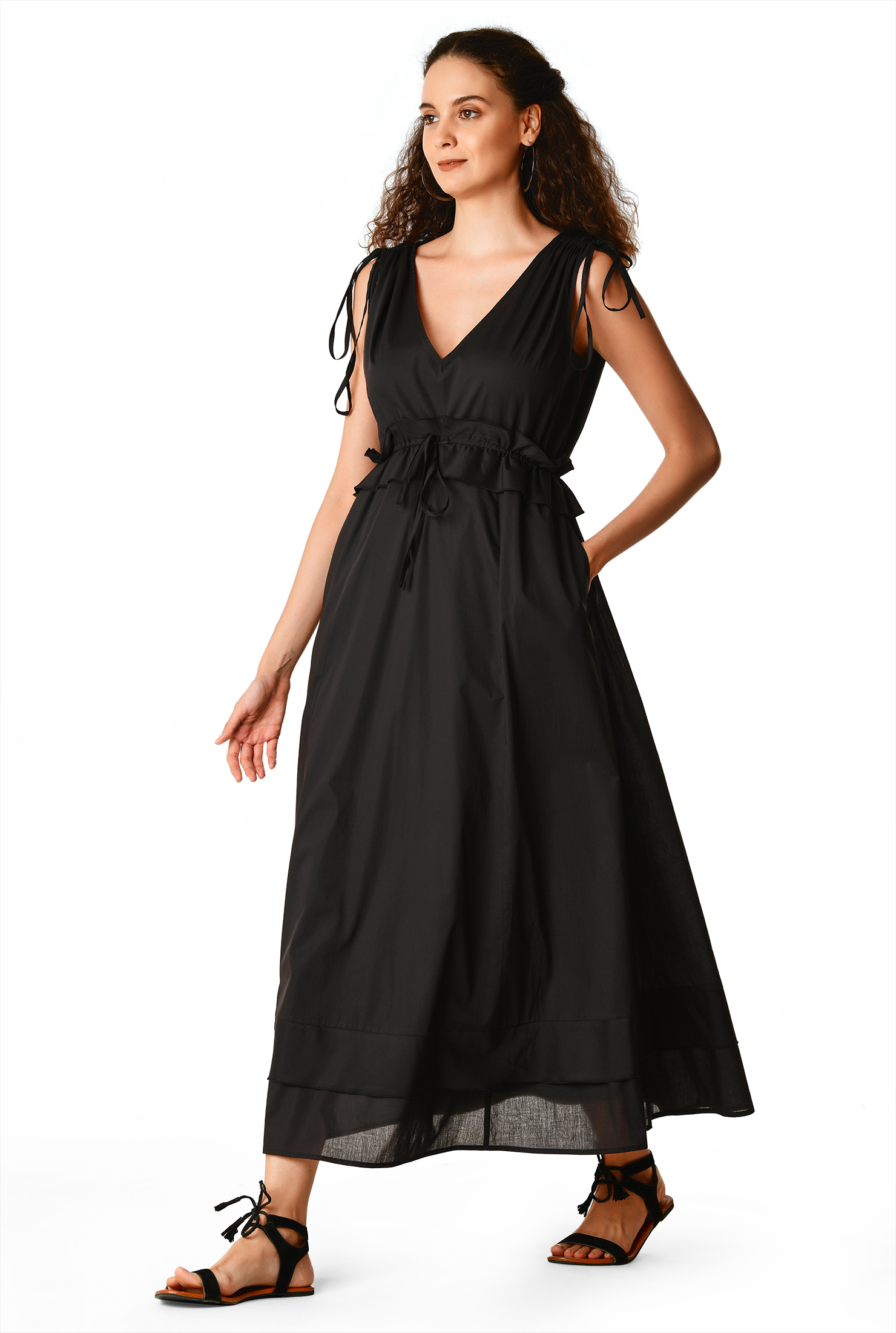 Shop Ruched drawstring ties cotton voile dress | eShakti