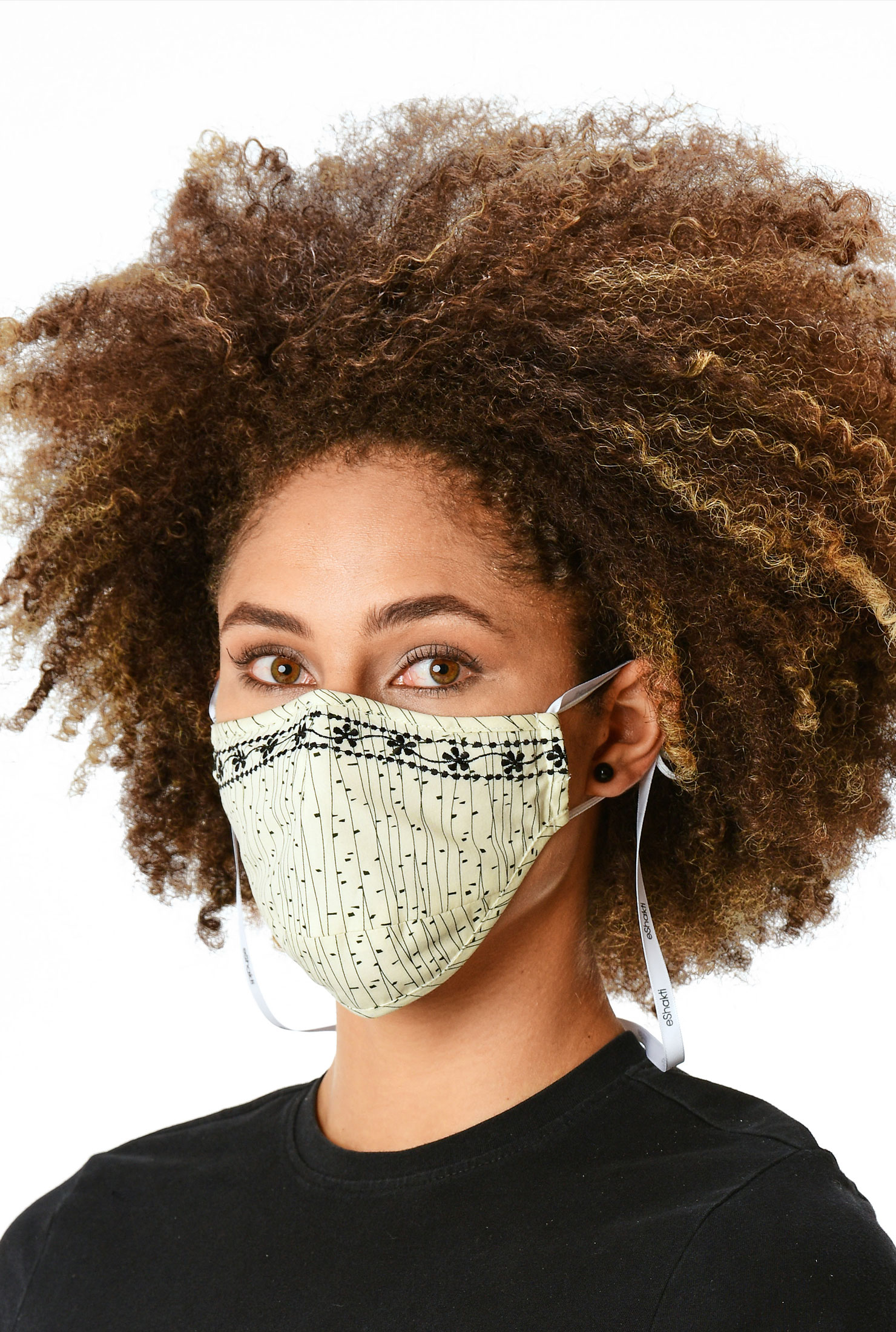 Shop Floral embroidery graphic print cotton poplin shaped face mask ...