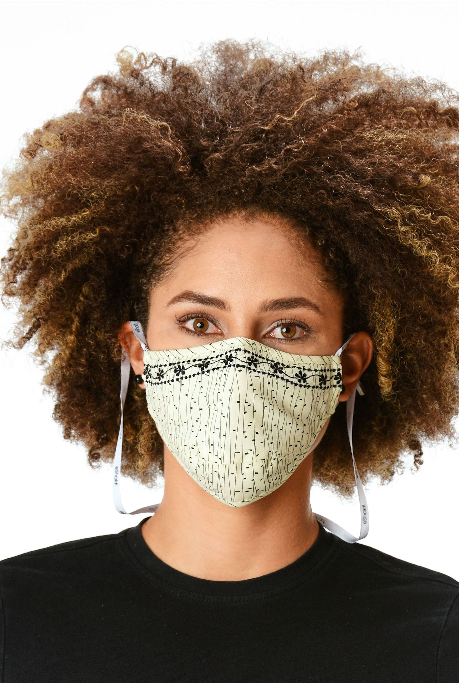 Shop Floral embroidery graphic print cotton poplin shaped face mask ...