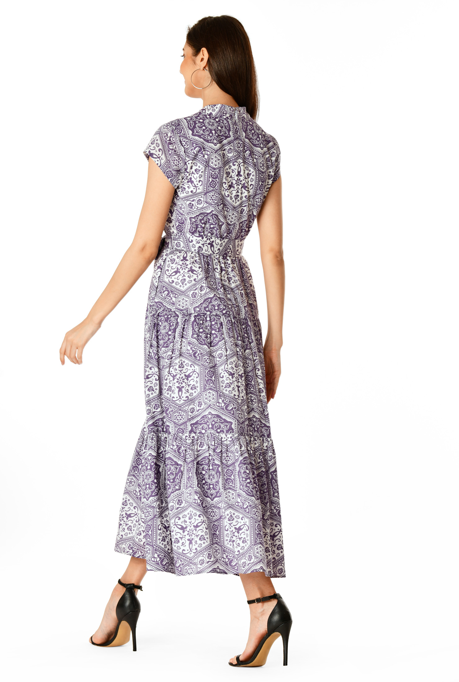 Shop Paisley tile print cotton tiered dress | eShakti