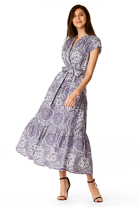 Shop Paisley tile print cotton tiered dress | eShakti