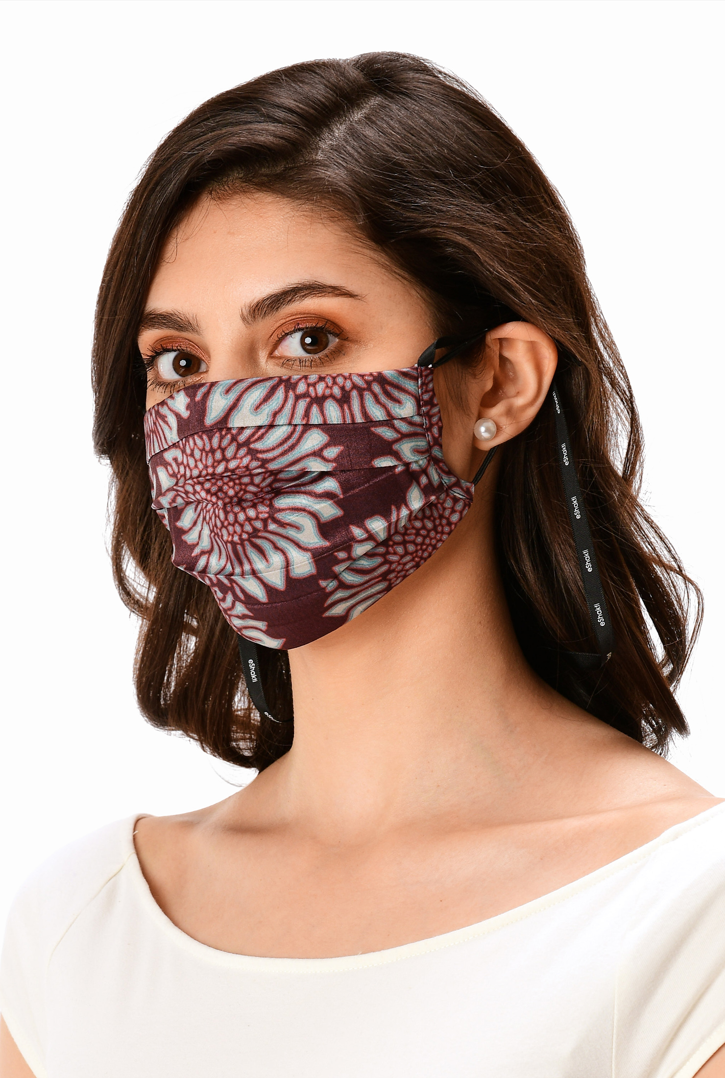 Shop Floral print dupioni pleated face mask | eShakti