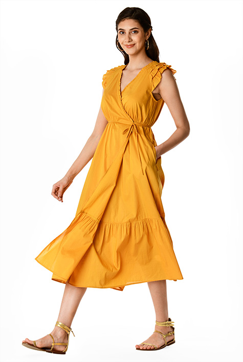 Shop Ruffle cotton poplin wrap dress | eShakti