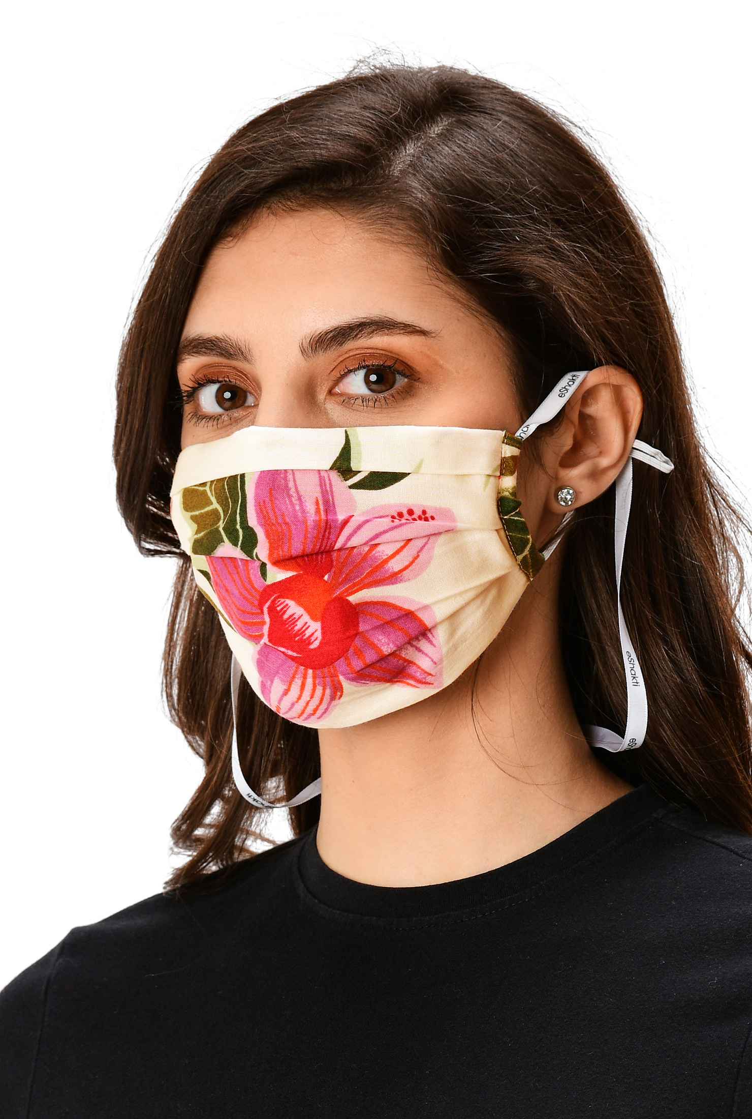 Shop Tropical floral print cotton voile pleated face mask | eShakti