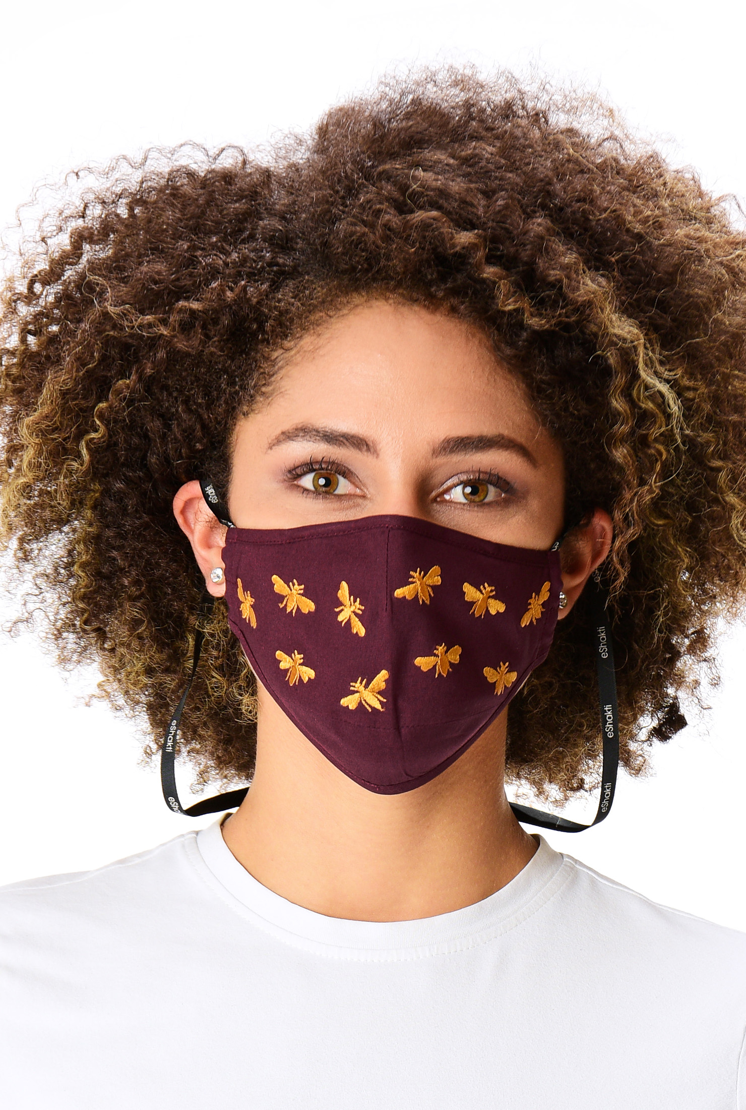 Shop Bee embroidery cotton poplin shaped face mask | eShakti