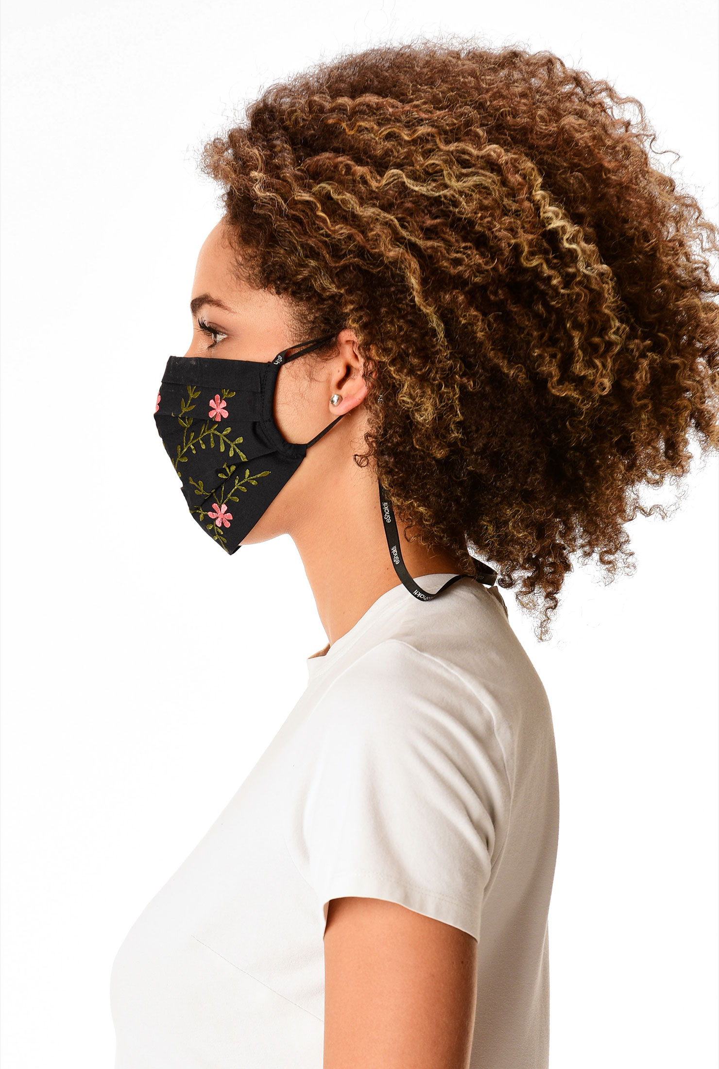 Shop Floral embroidery cotton poplin pleated face mask | eShakti