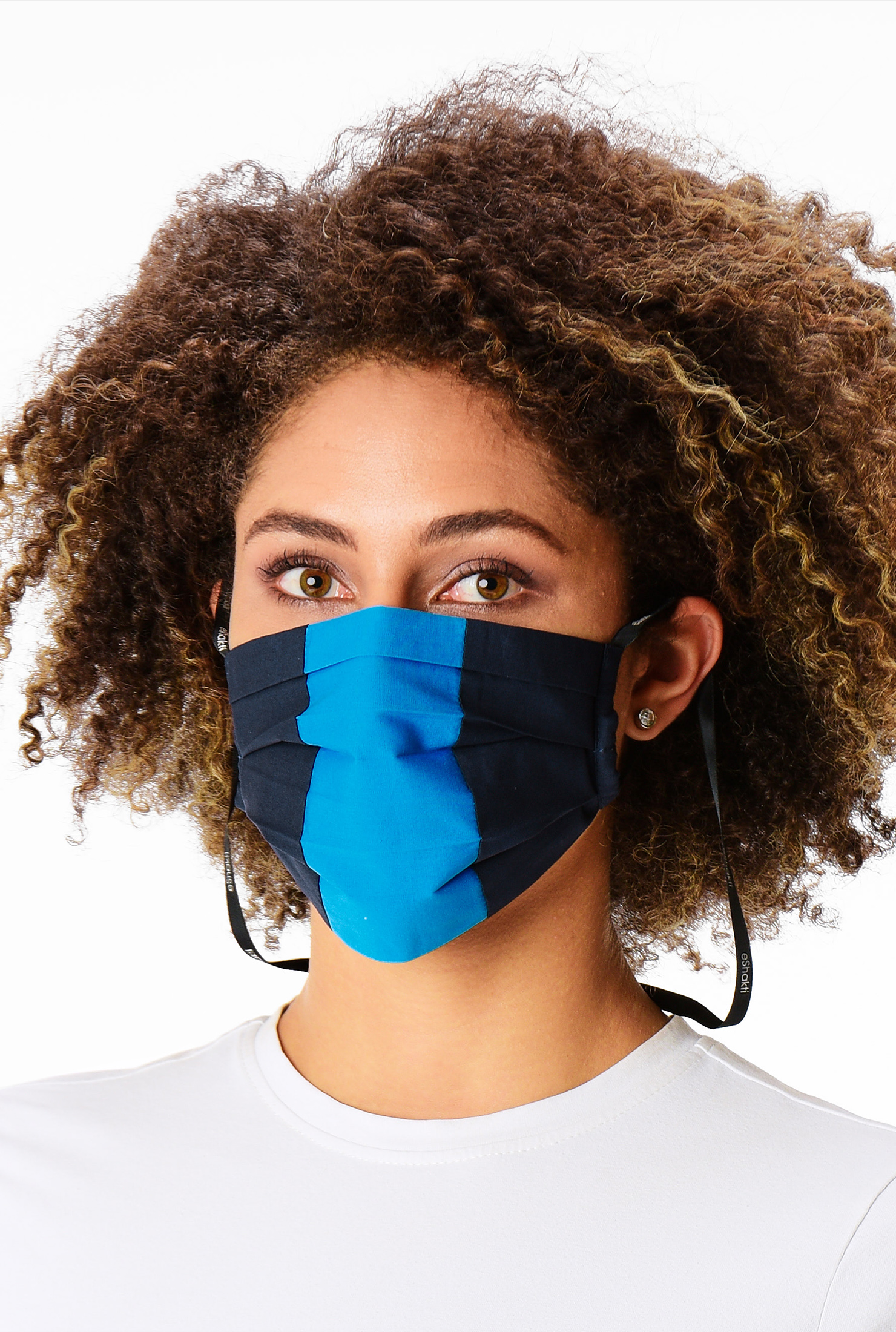Shop Linear colorblock cotton poplin pleated face mask | eShakti
