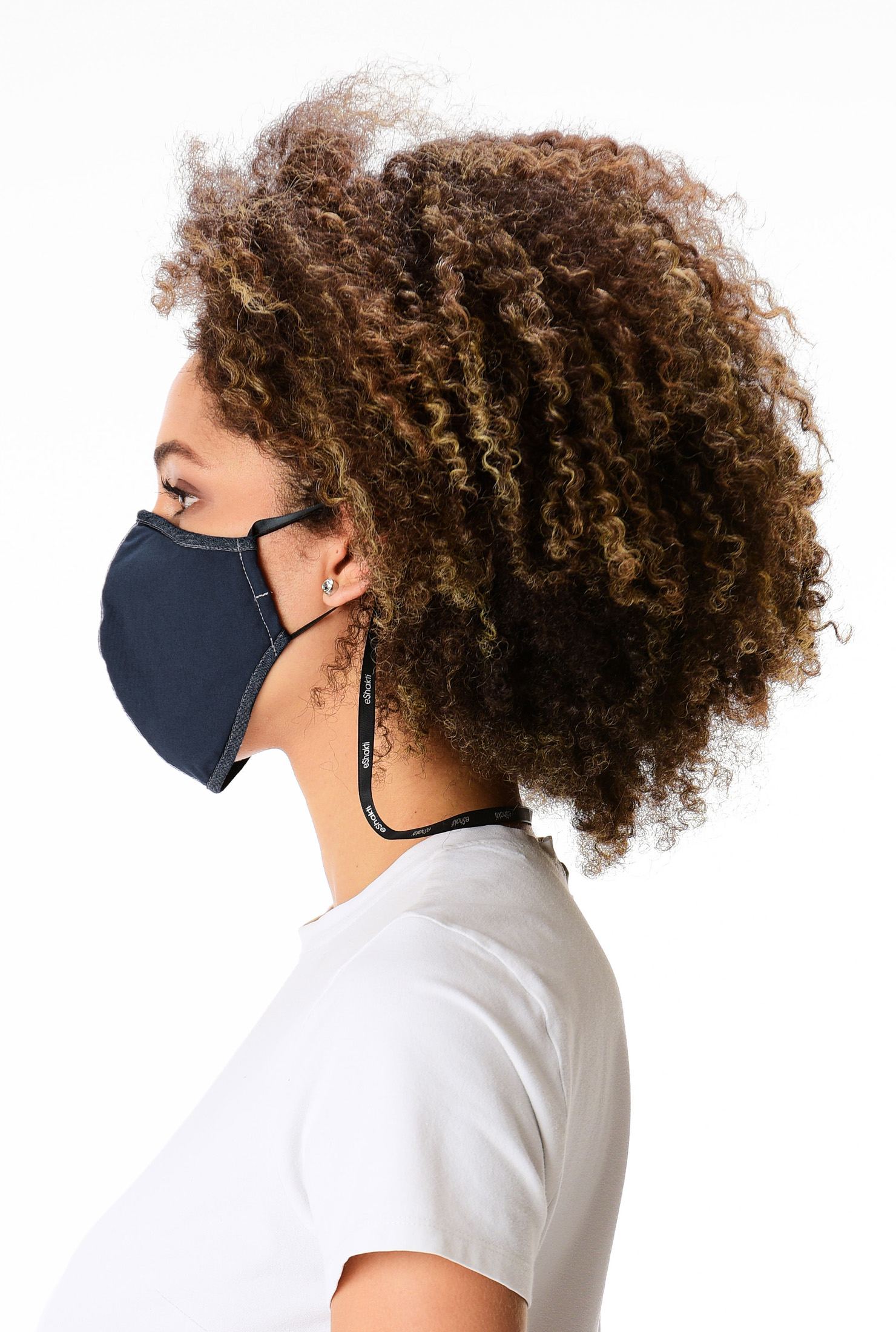 Shop Colorblock cotton chambray and poplin shaped face mask | eShakti