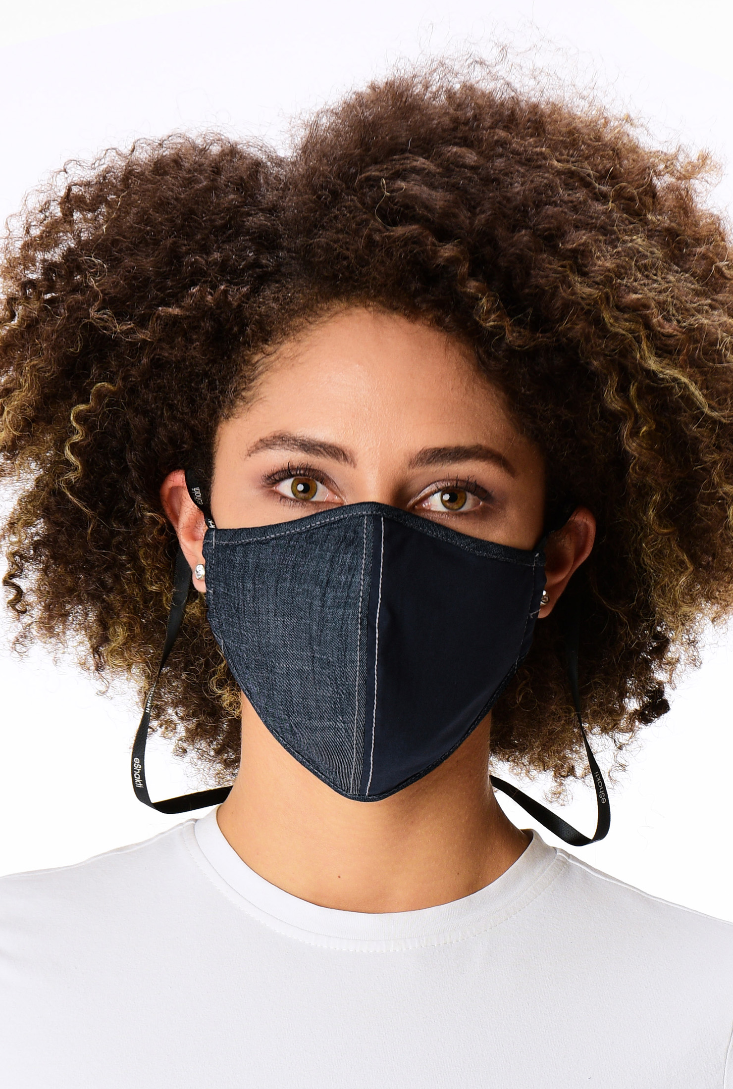 Shop Colorblock cotton chambray and poplin shaped face mask | eShakti