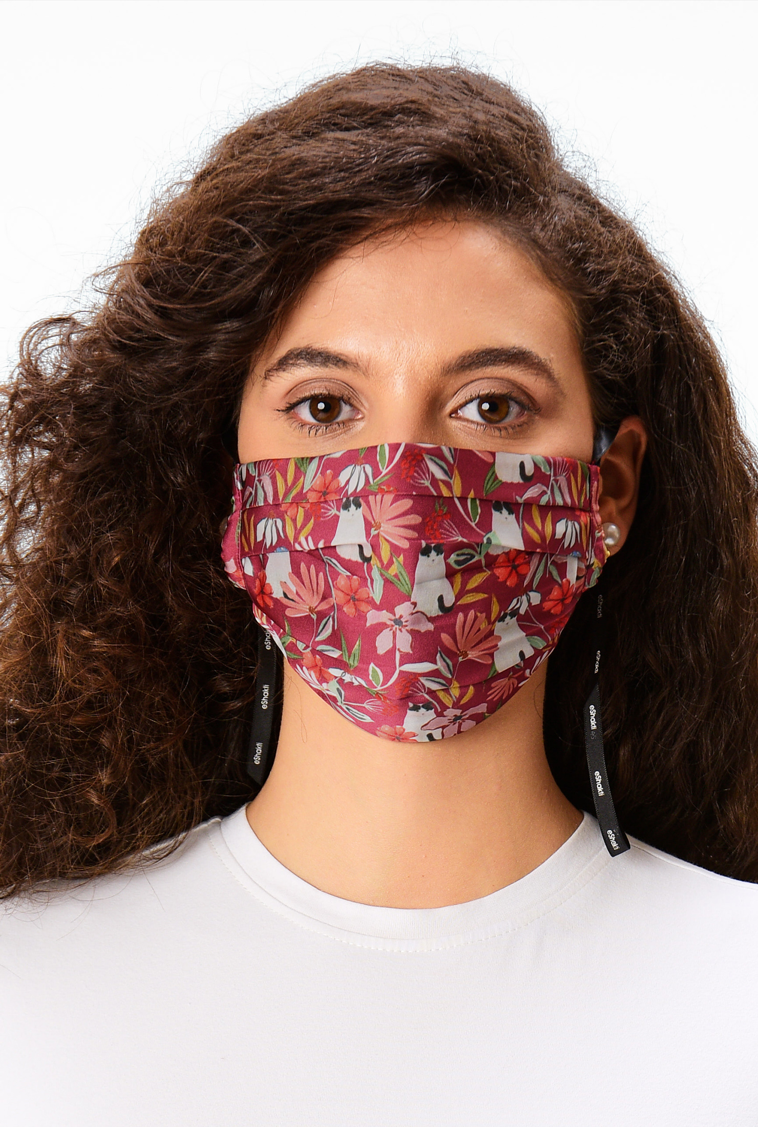 Shop Cat floral print satin pleated face mask | eShakti