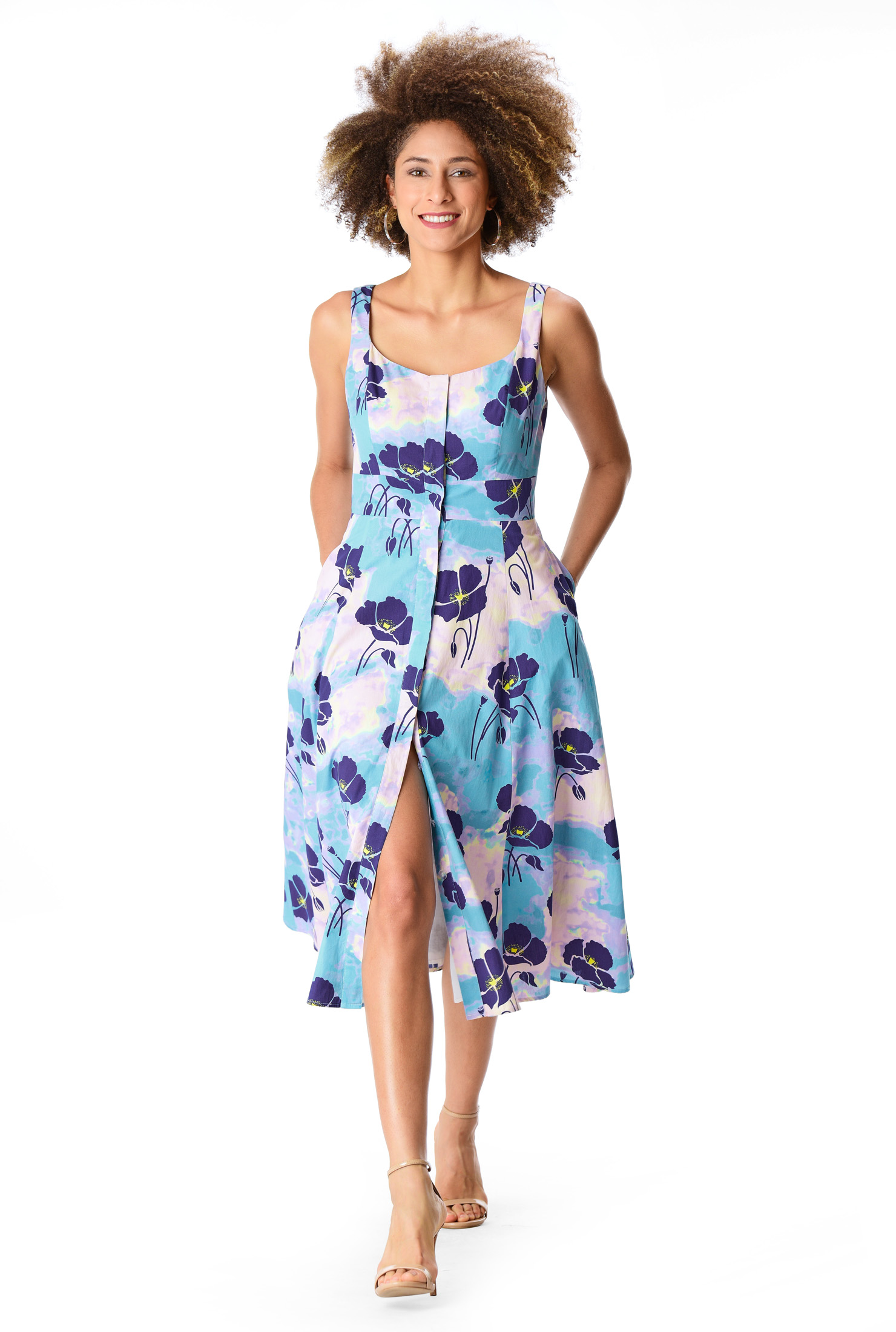 Shop Floral print cotton poplin sundress | eShakti